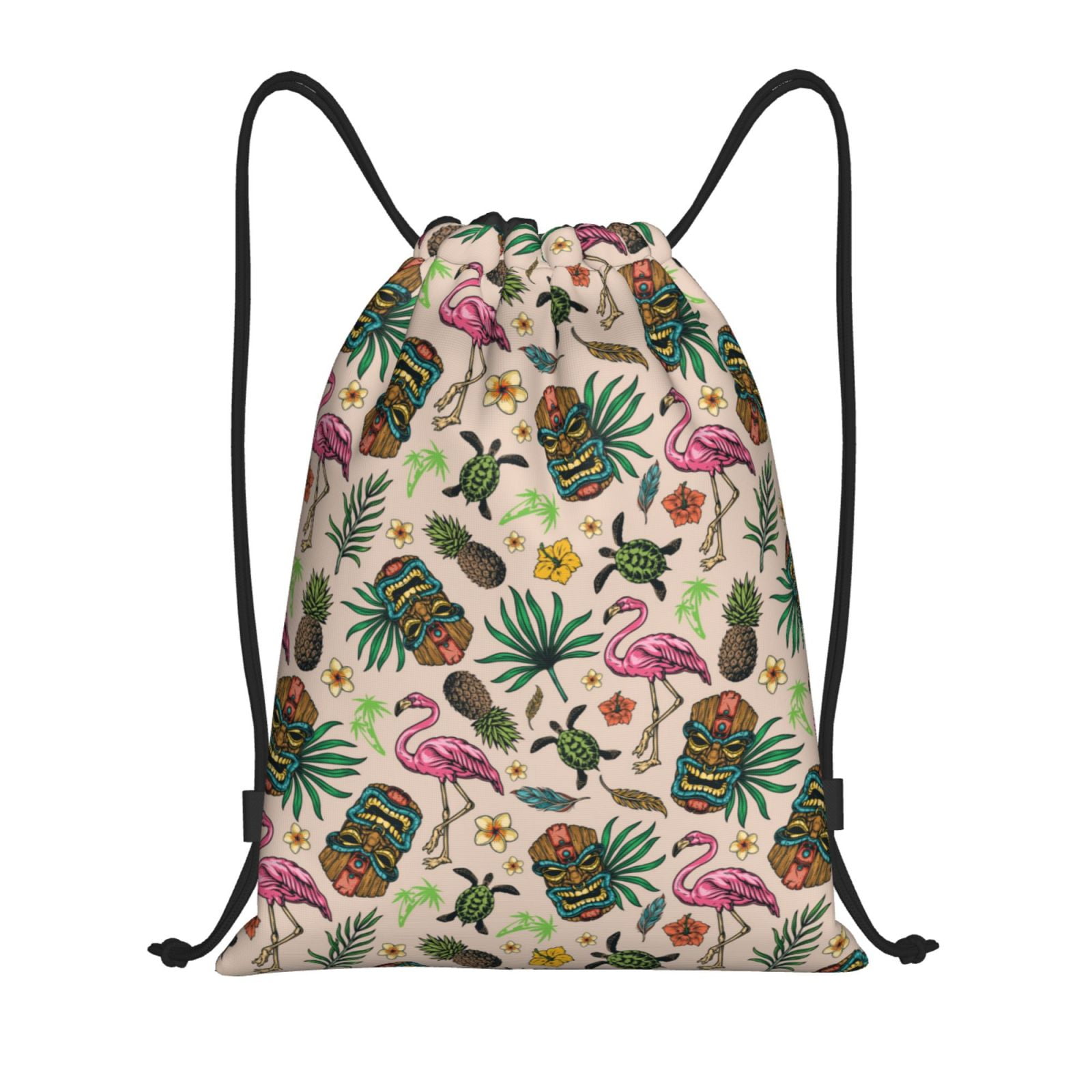Drawstring Backpack - Tropical Mask Flamingo Splash Proof Small ...