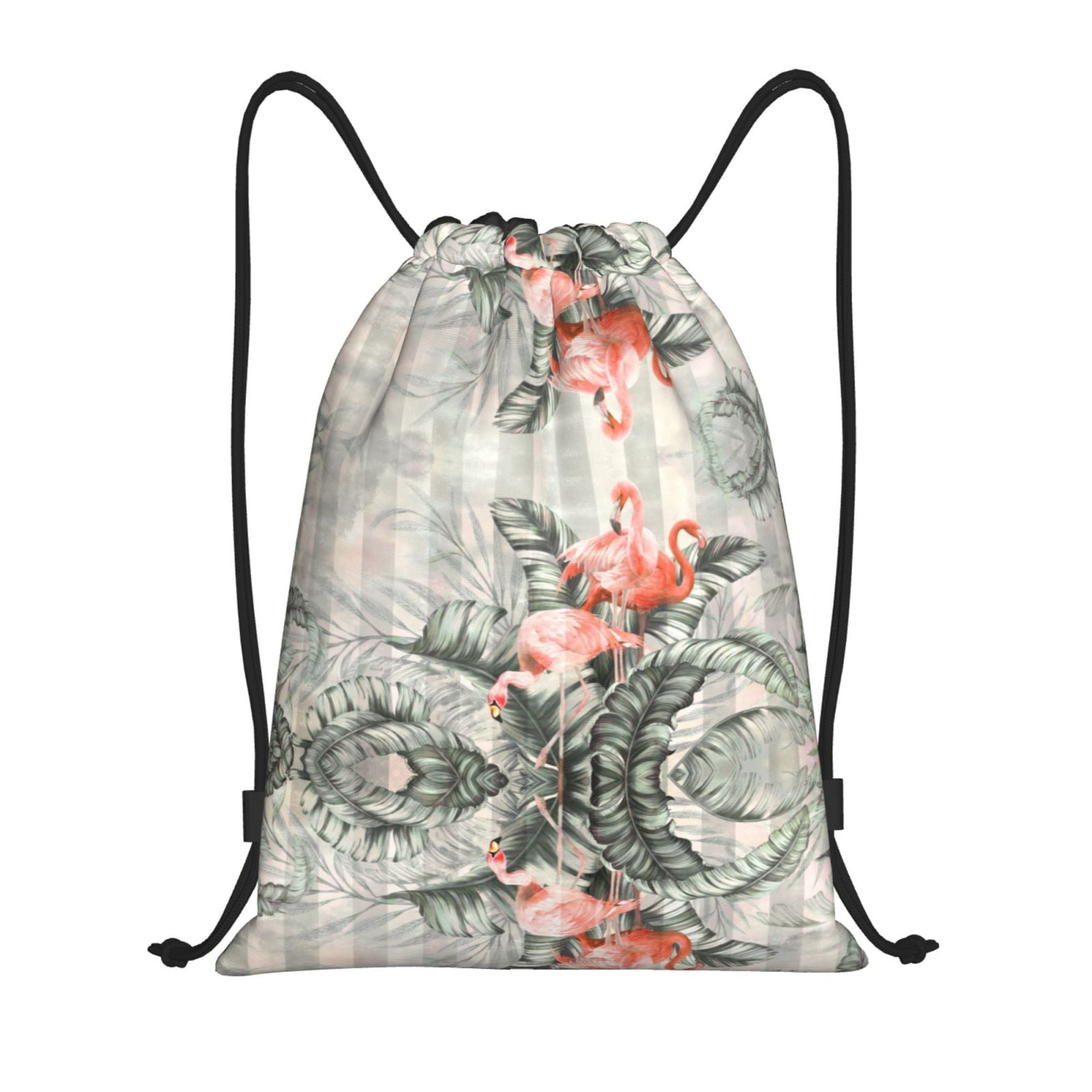 Drawstring Backpack - Tropical With Flamingos Splash Proof Small ...