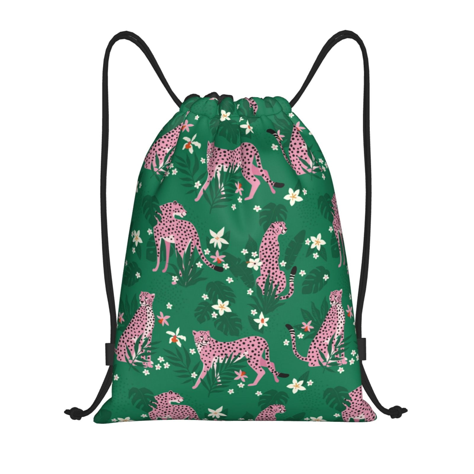 Drawstring Backpack Tropical pink leopard Sports Gym Bag for Men Women ...