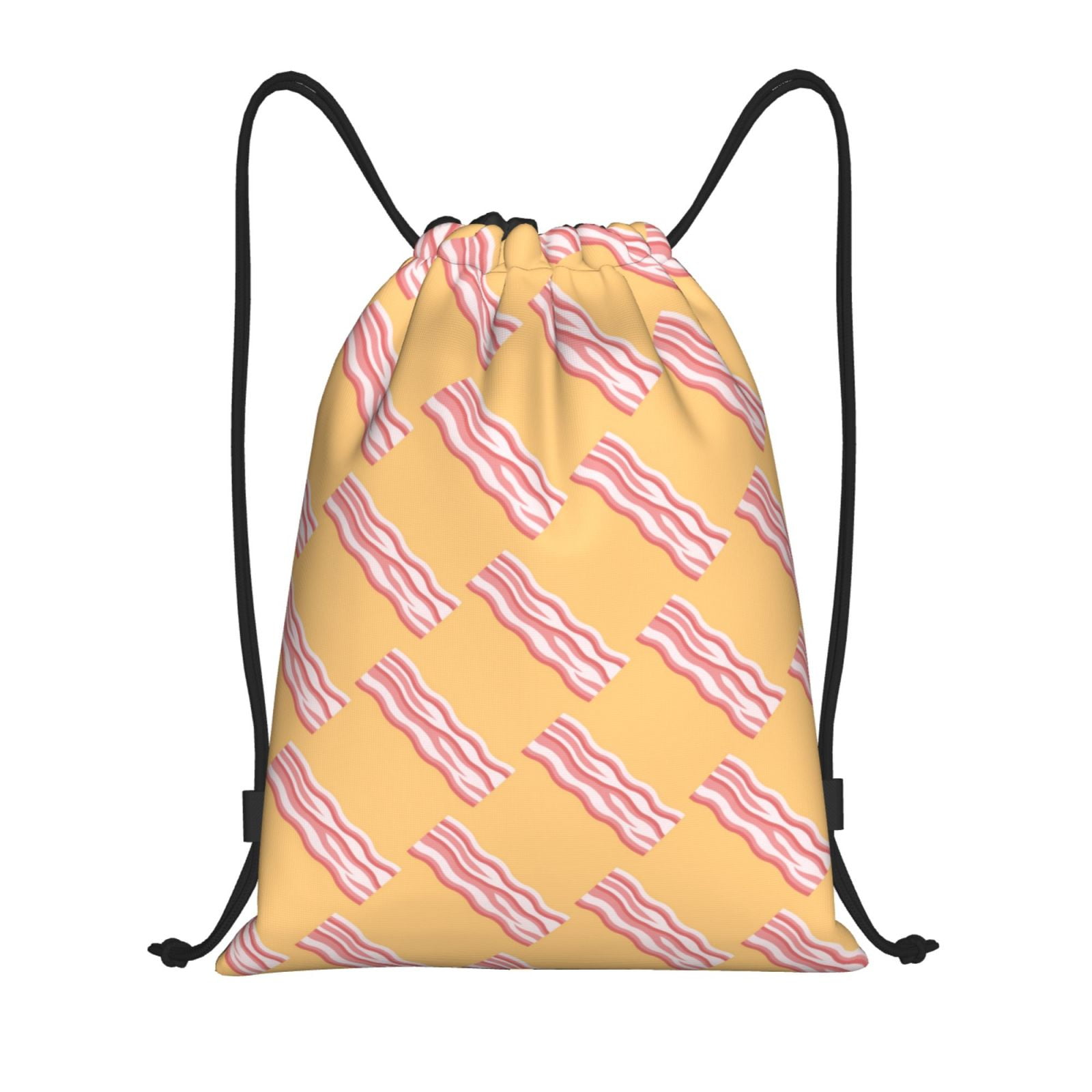 Drawstring Backpack - Twill Bacon Print Yellow Gym Bag for Women Men ...