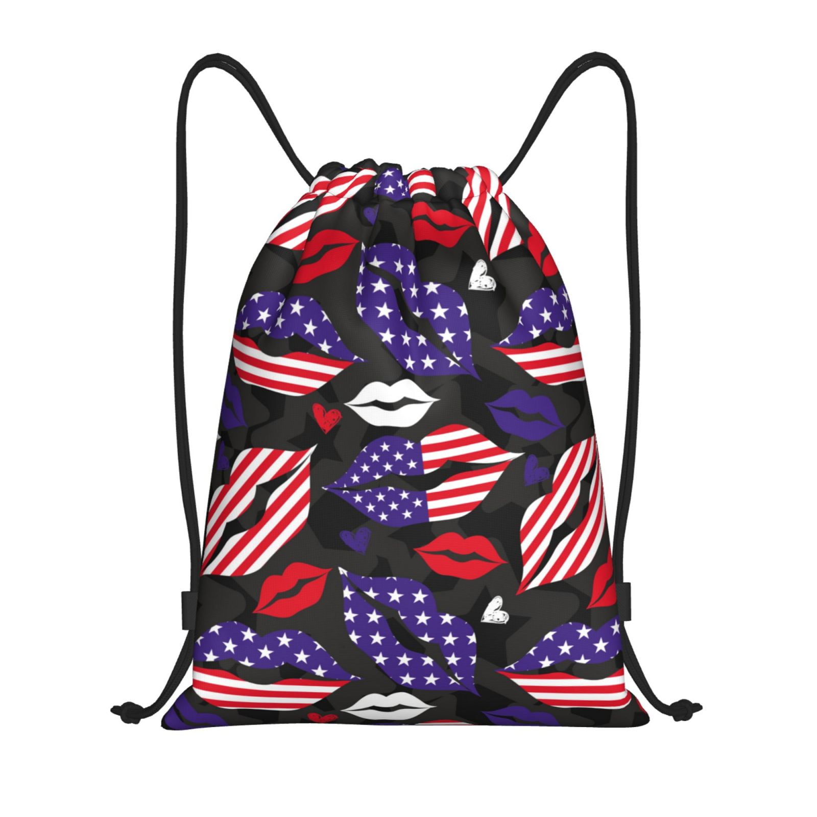 Drawstring Backpack, USA Flag Print lips Light Waterproof Sports Gym ...