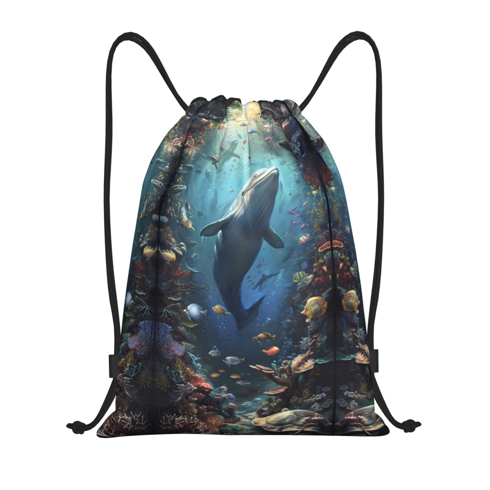 Drawstring Backpack - Underwater Dolphin Splash Proof Small Drawstring ...