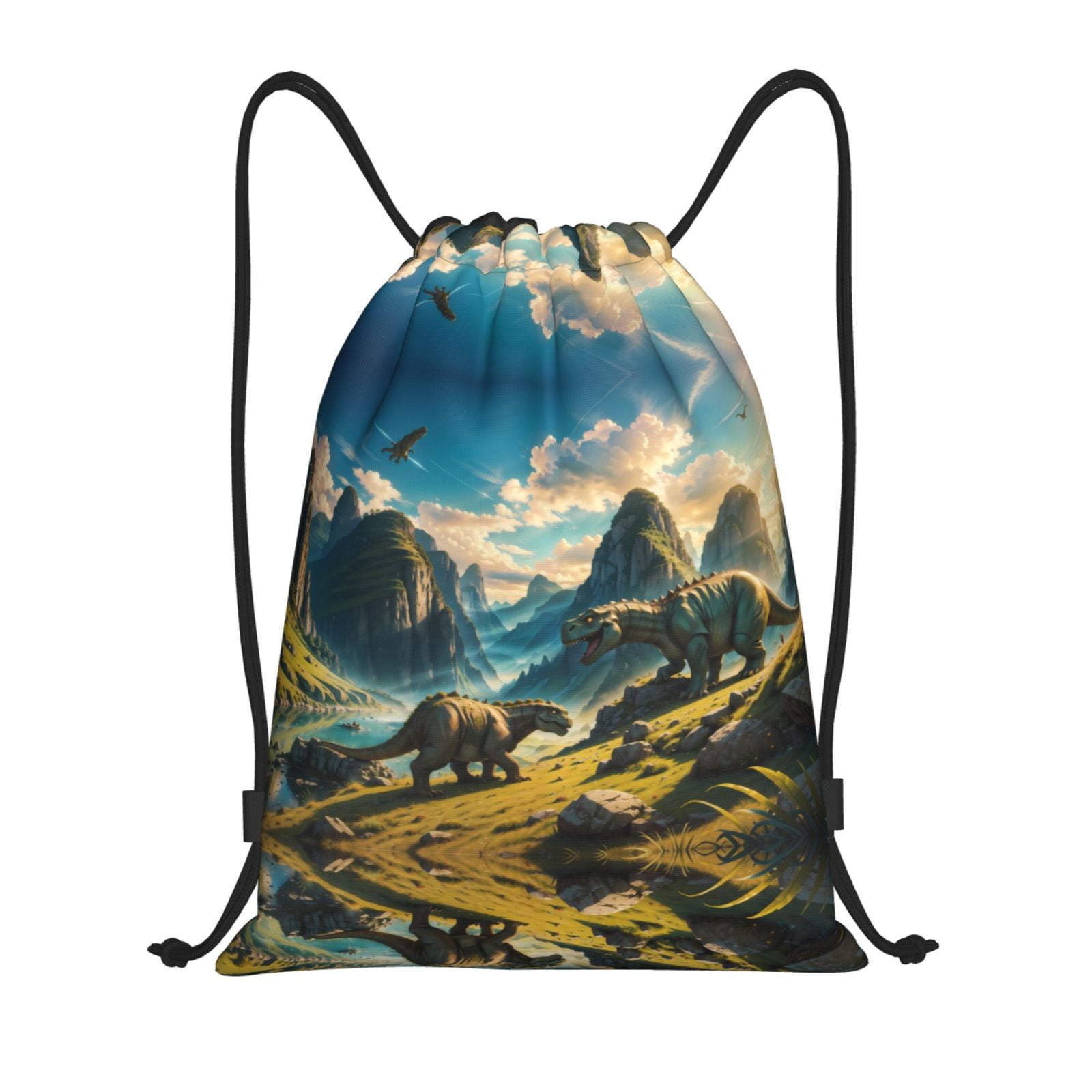 Drawstring Backpack - Valley River Dinosaur Cheer Gym Bag for Women Men ...