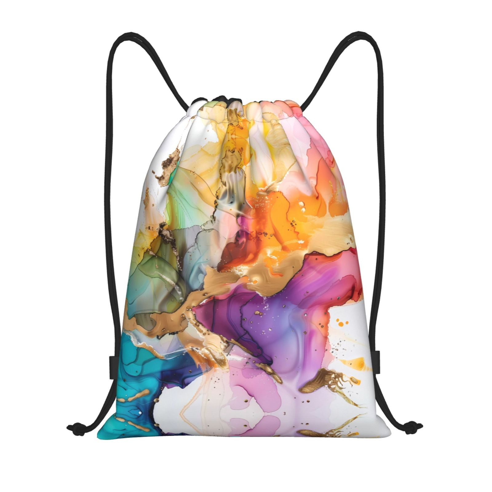 Drawstring Backpack - Vibrant Abstract Color Splash Cheer Gym Bag for Women Men, Drawstring Bags ...