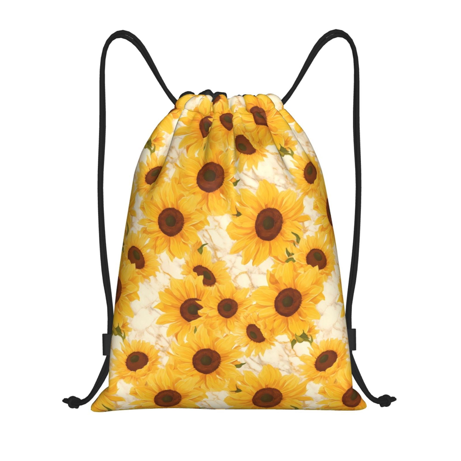 Drawstring Backpack - Vintage Marble Pattern Sunflower Cheer Gym Bag ...