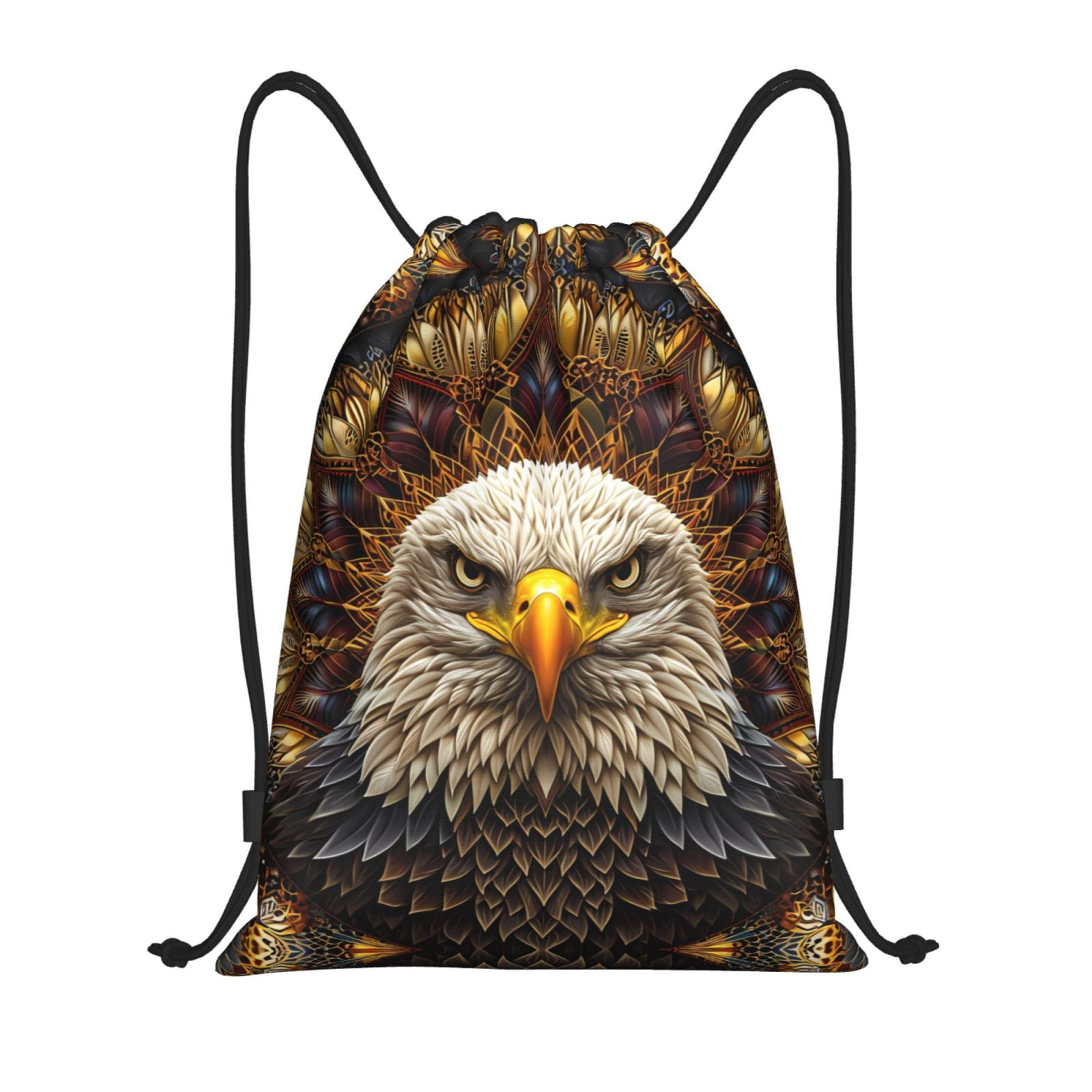 Drawstring Backpack, Vintage Pattern Bald Eagle Light Waterproof Sports Gym Bag Draw String Back ...