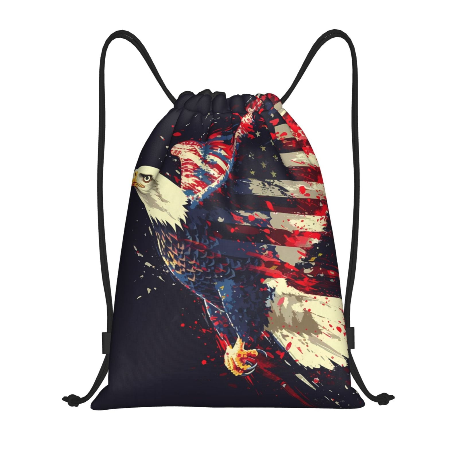 Drawstring Backpack Watercolor Bald Eagle Sports Gym Bag for Men Women, Waterproof Drawstring ...