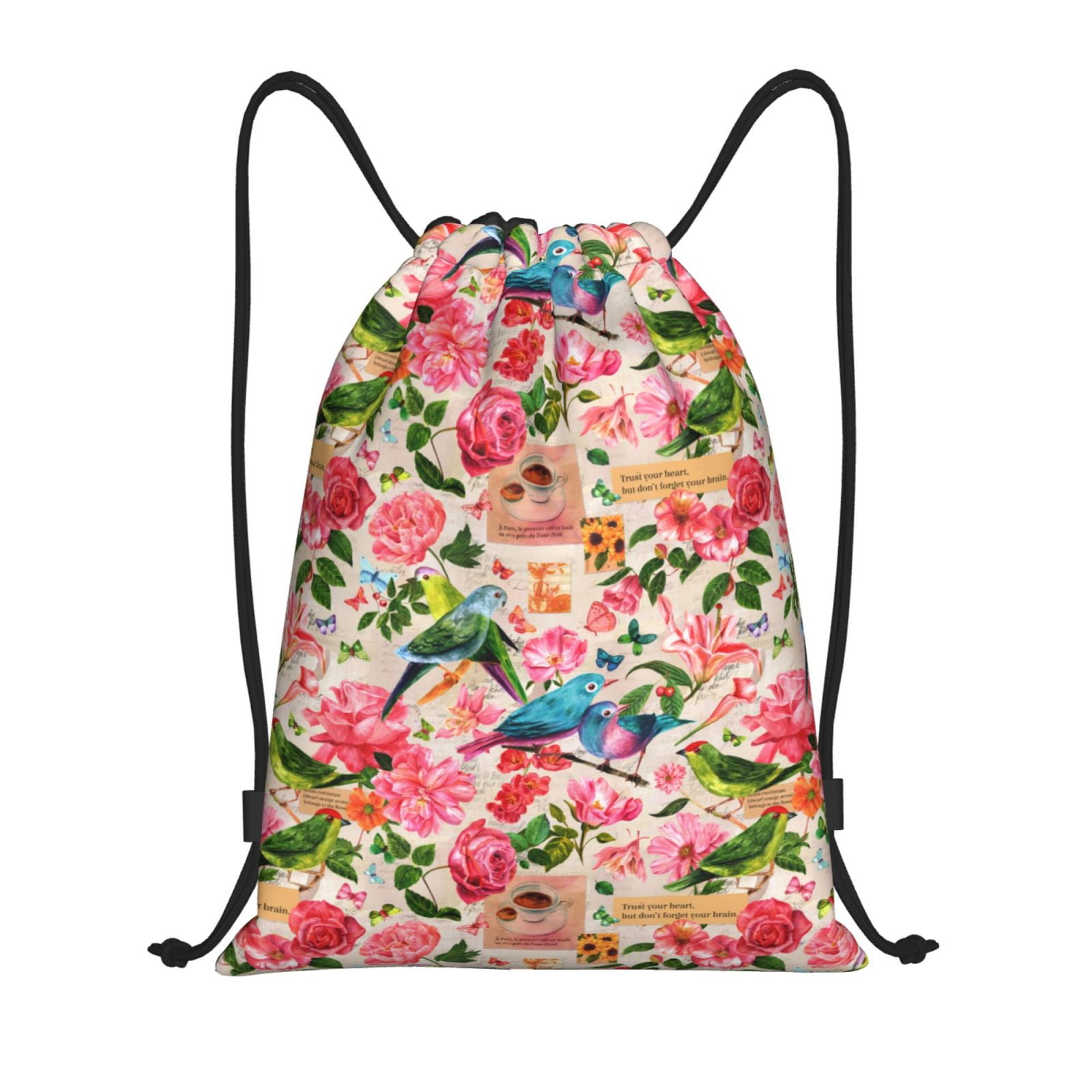 Drawstring Backpack, Watercolor Birds Light Waterproof Sports Gym Bag ...