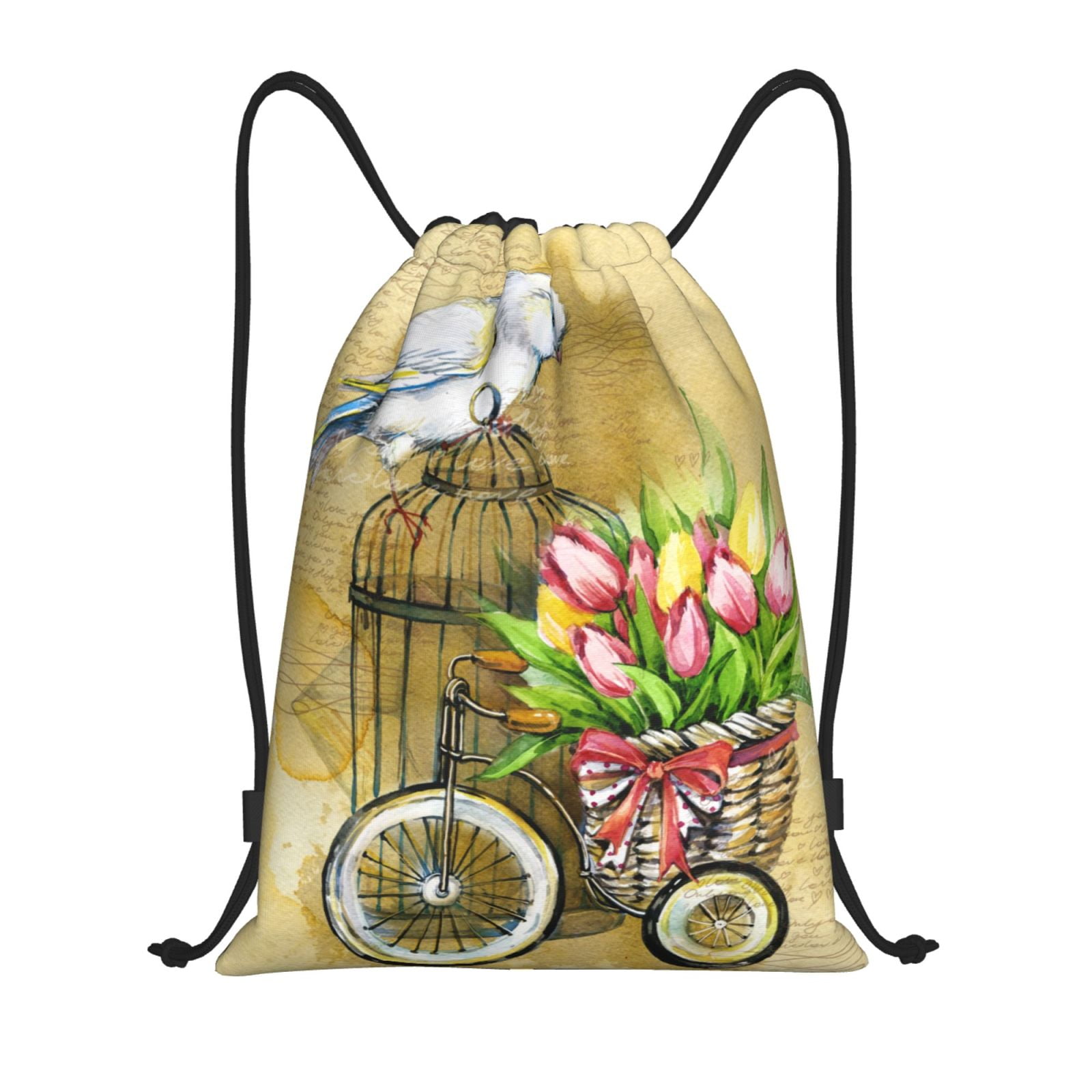 Drawstring Backpack - Watercolor Canary Bird Splash Proof Small ...