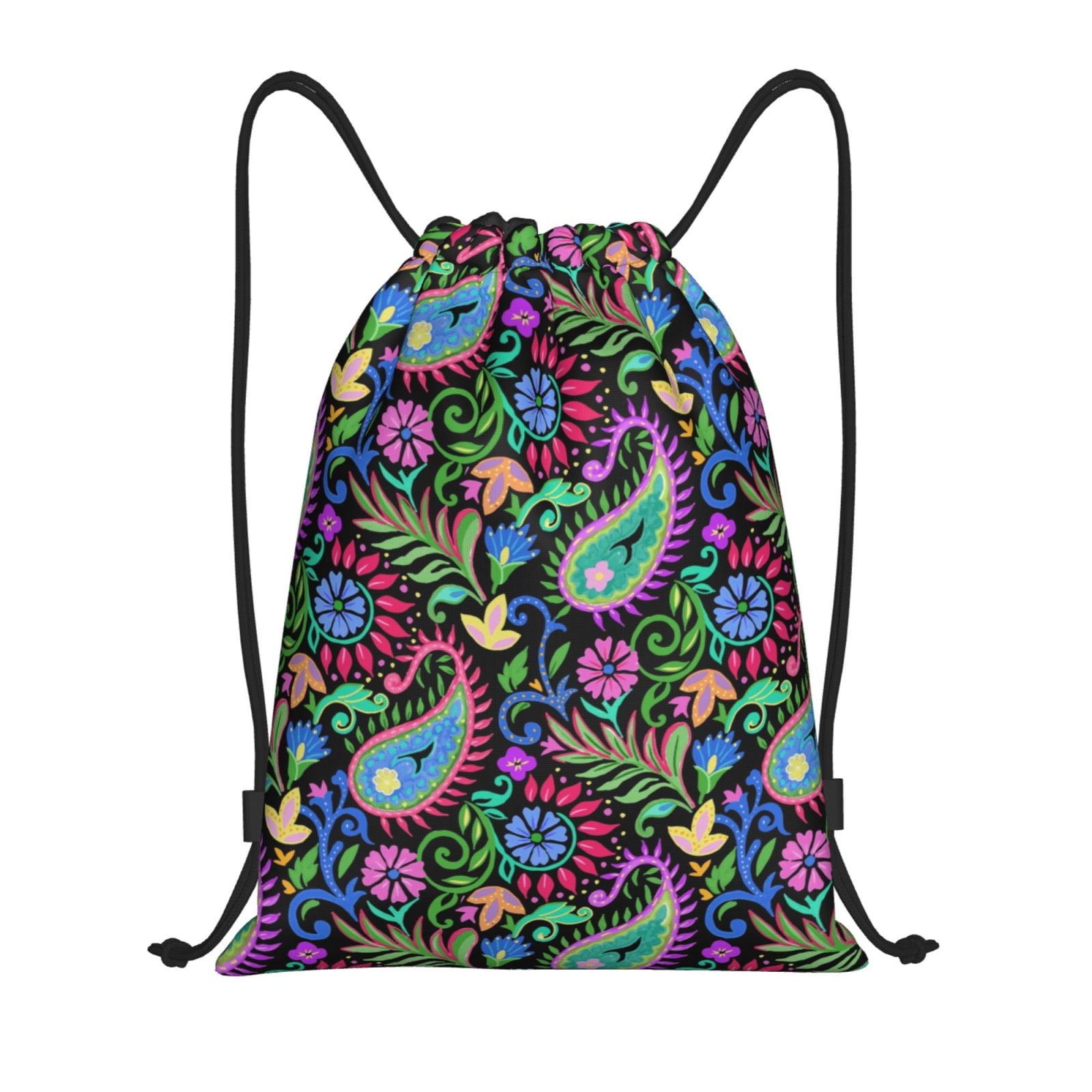 Drawstring Backpack - Watercolor Floral Paisley Splash Proof Small ...