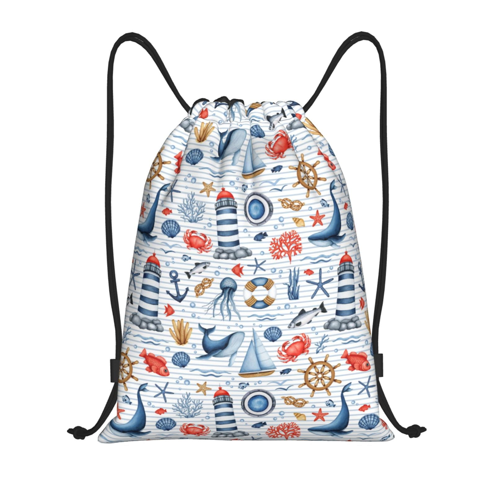 Drawstring Backpack - Watercolor Nautical Splash Proof Small Drawstring ...