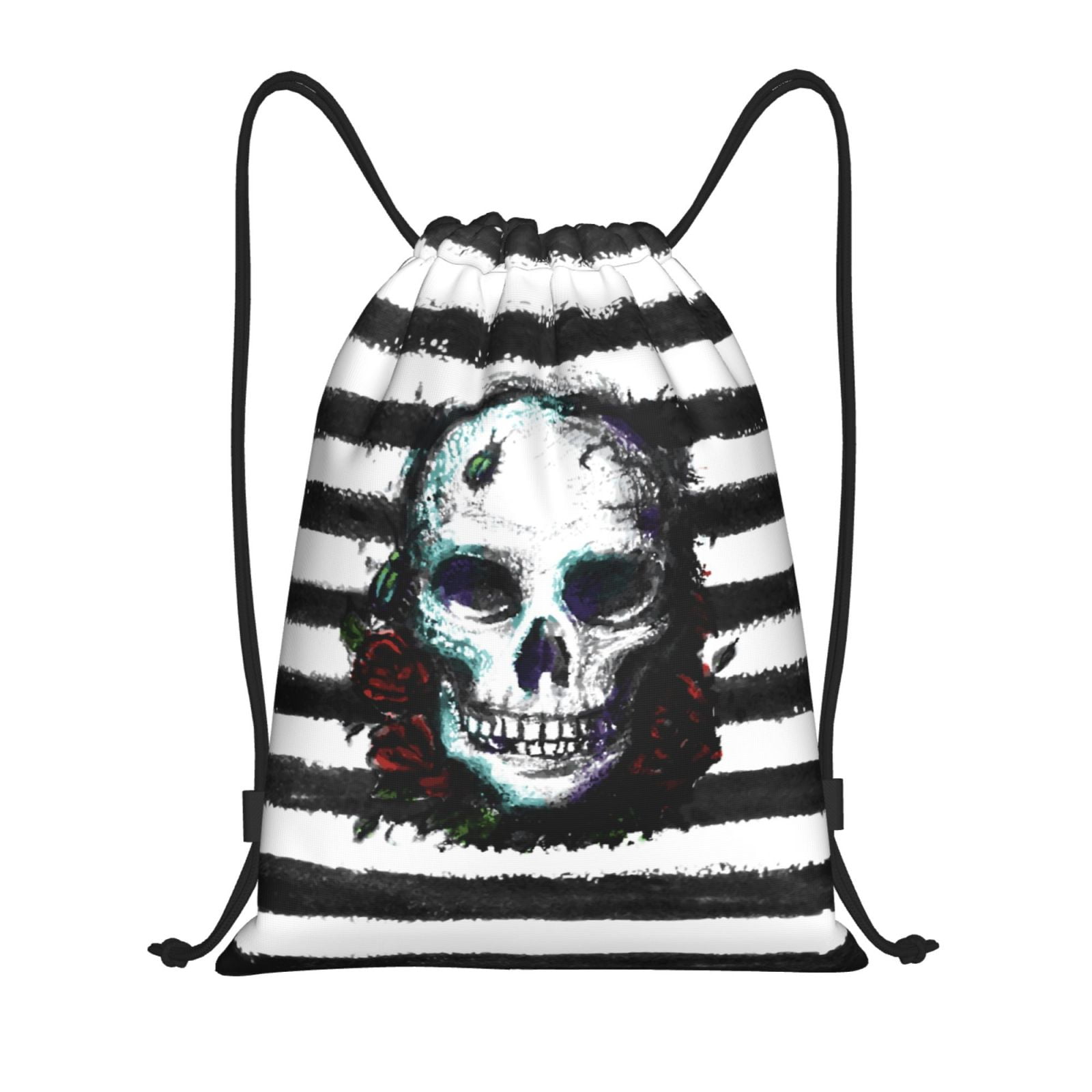 Drawstring Backpack - Watercolor Skull Cheer Gym Bag for Women Men ...