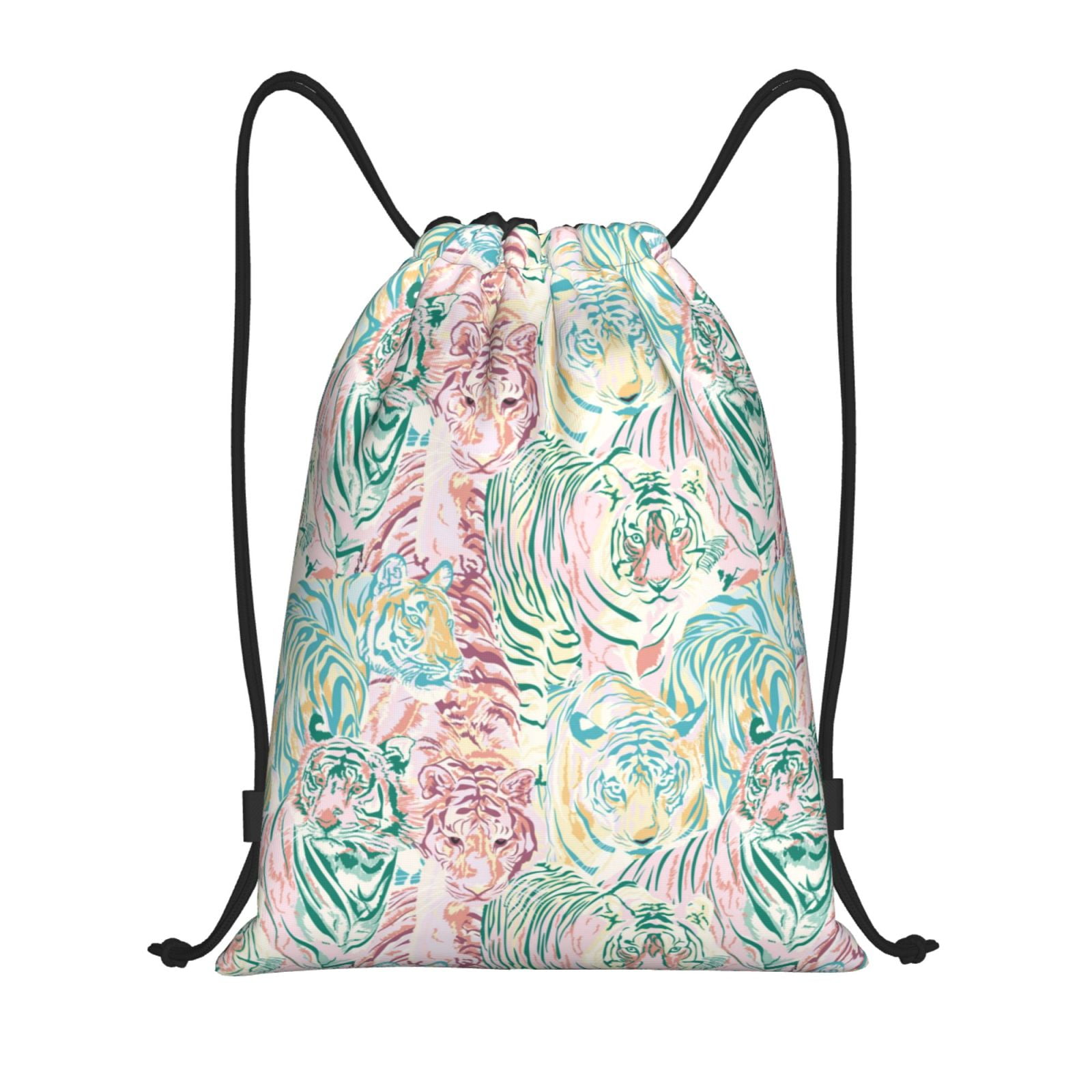 Drawstring Backpack, Watercolor tiger A Light Waterproof Sports Gym Bag ...