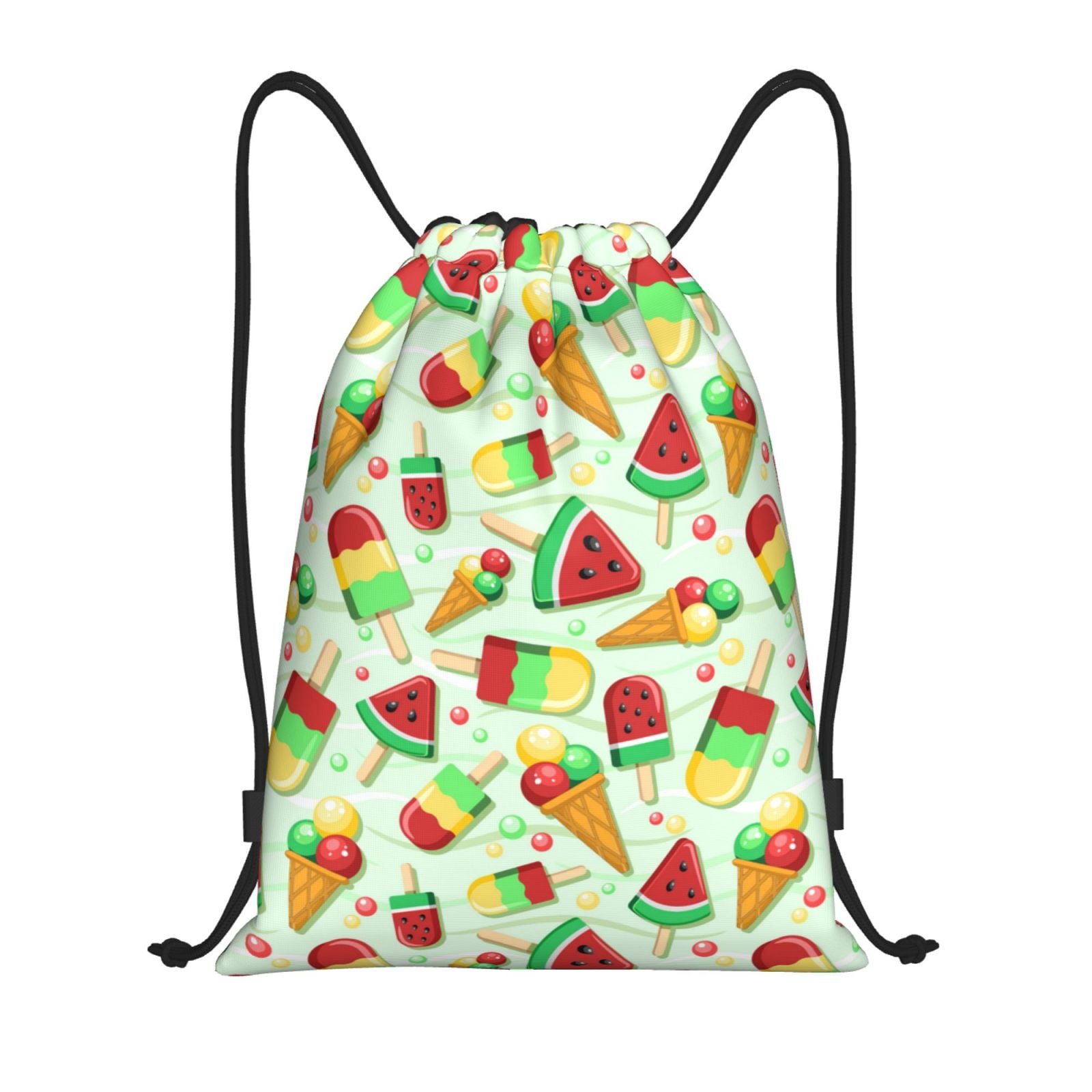 Drawstring Backpack - Watermelon Ice Cream Print Gym Bag for Women Men ...