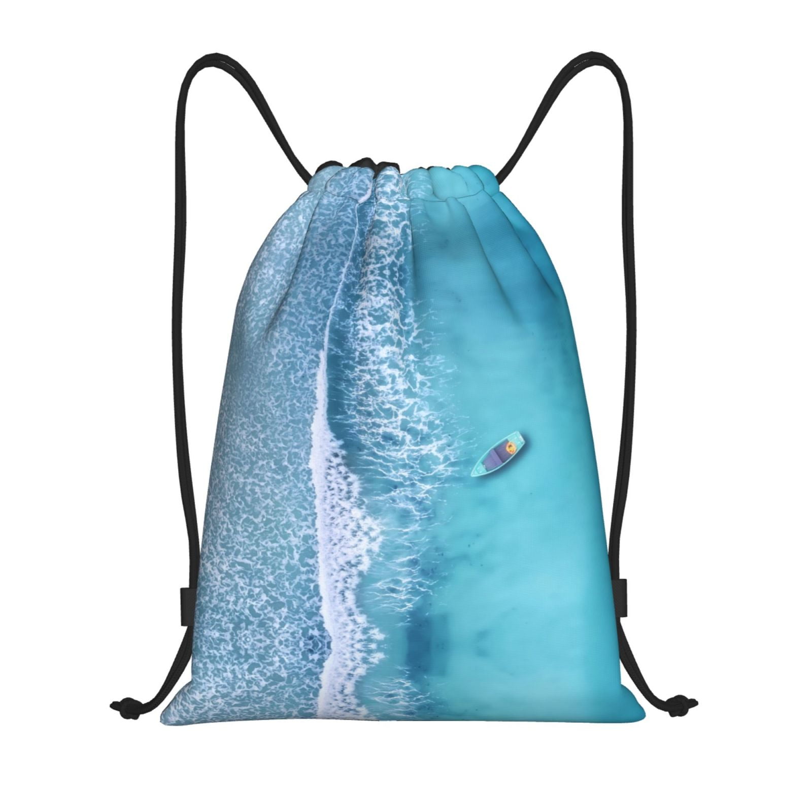 Drawstring Backpack - Waves and Boats on the Beach Gym Bag for Women ...