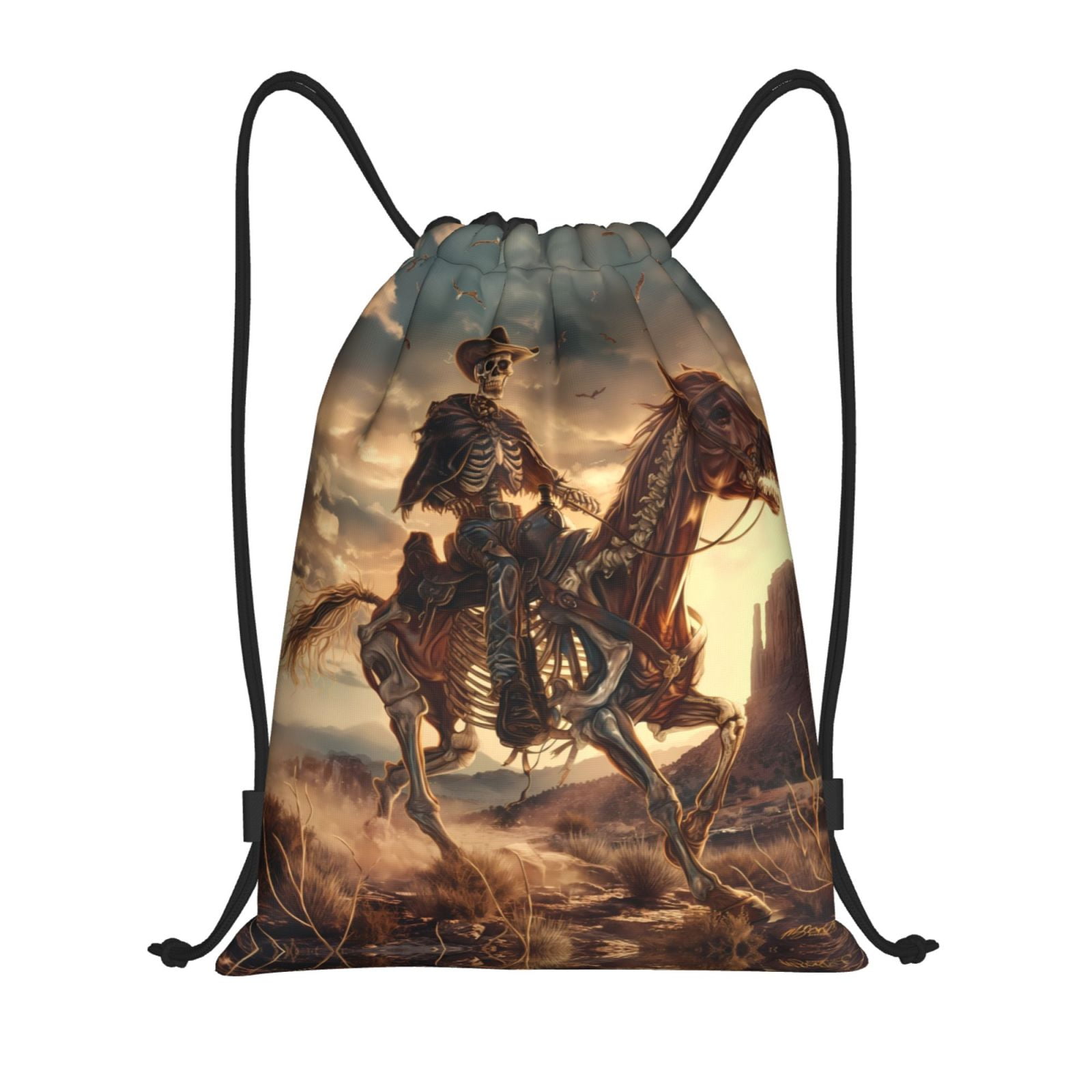 Drawstring Backpack Western Skeleton Cowboy Horse Sports Gym Bag for ...