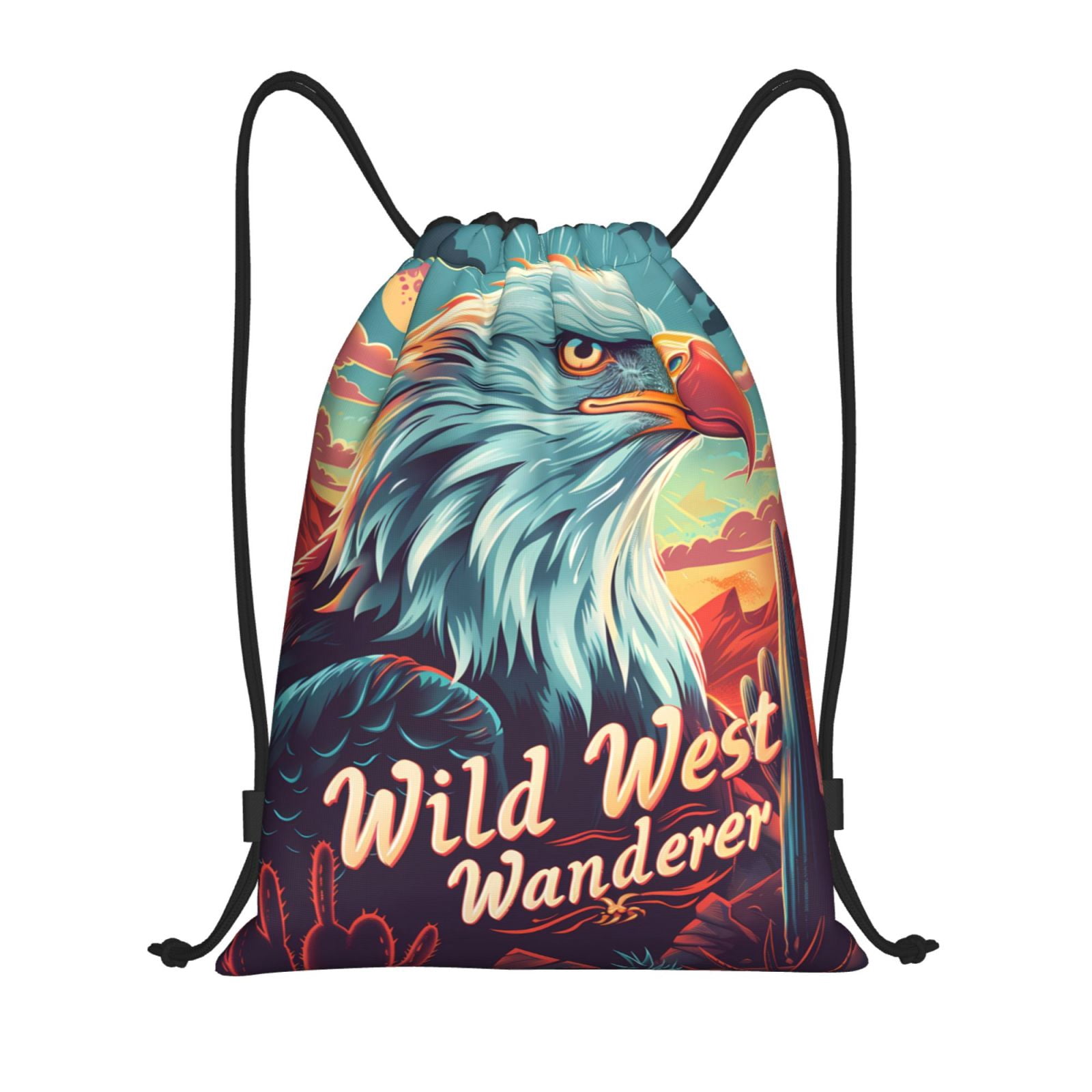 Drawstring Backpack, Western Style Bald Eagle Light Waterproof Sports Gym Bag Draw String Back ...