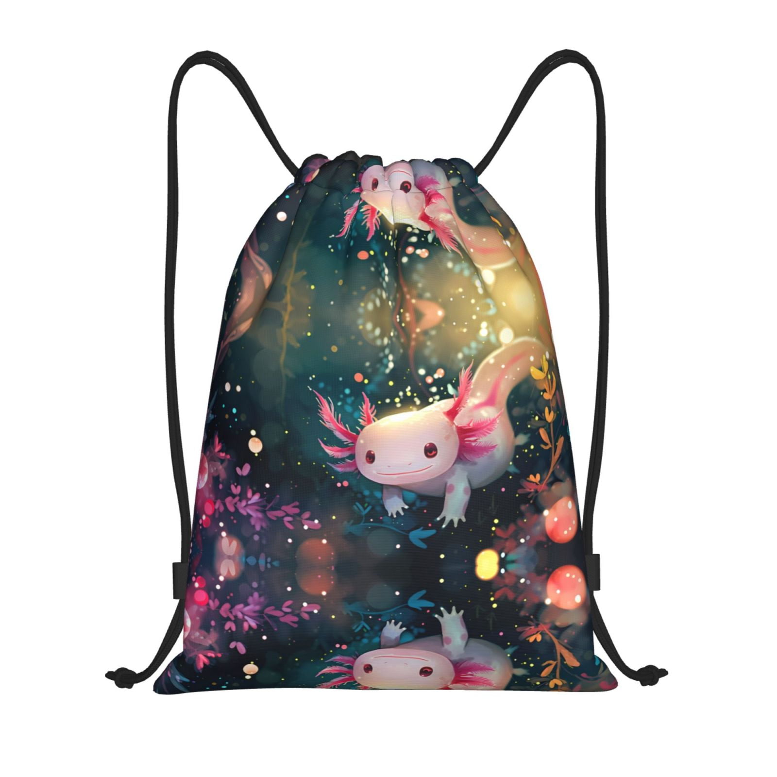 Drawstring Backpack - Whimsical Axolotl Fantasy Cheer Gym Bag for Women ...
