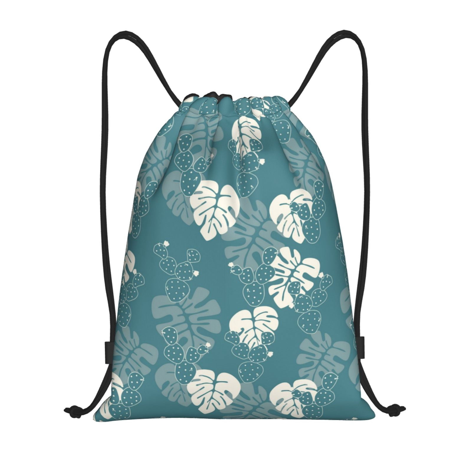 Drawstring Backpack, White Banana leaves Light Waterproof Sports Gym ...