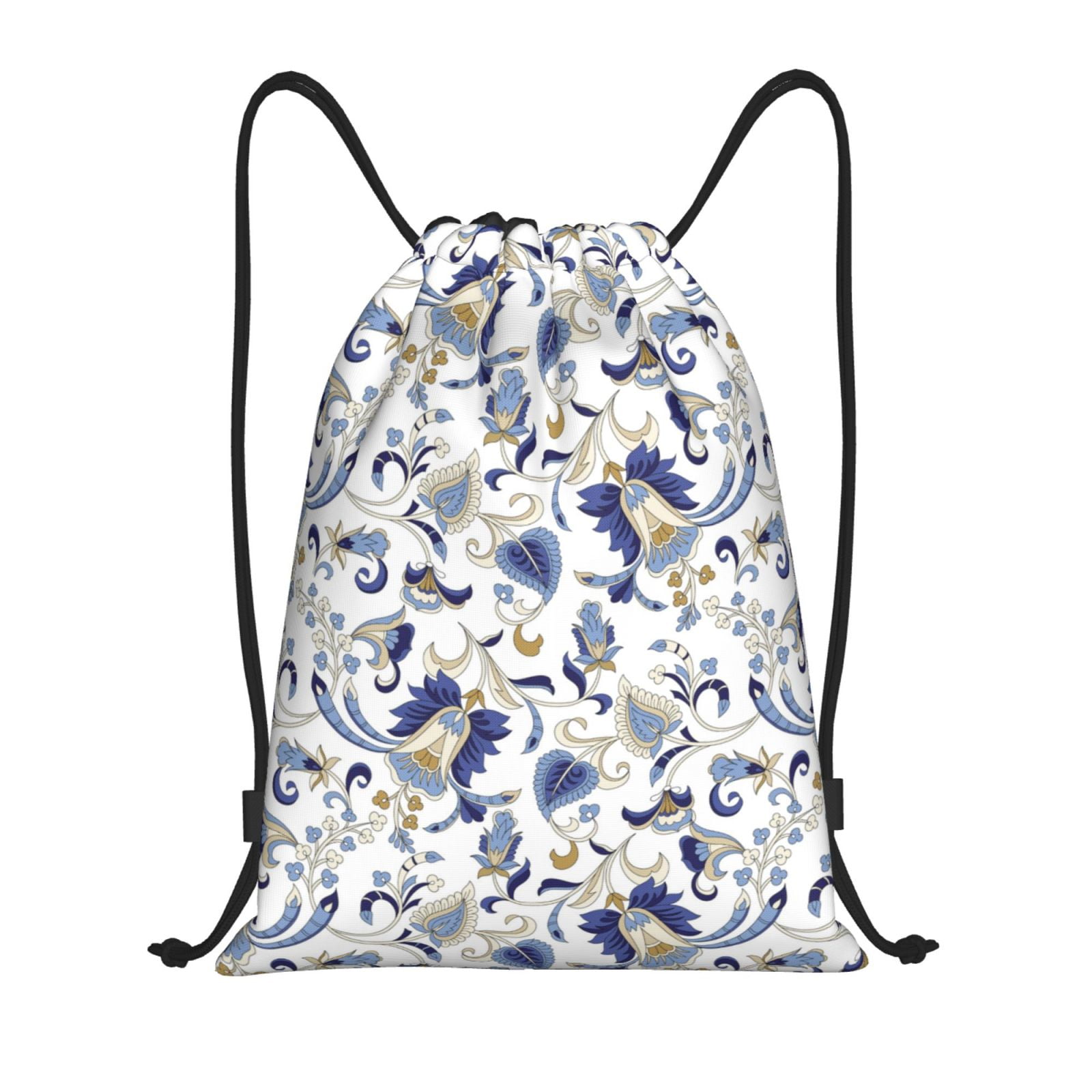 Drawstring Backpack White Blue Paisley Sports Gym Bag for Men Women ...