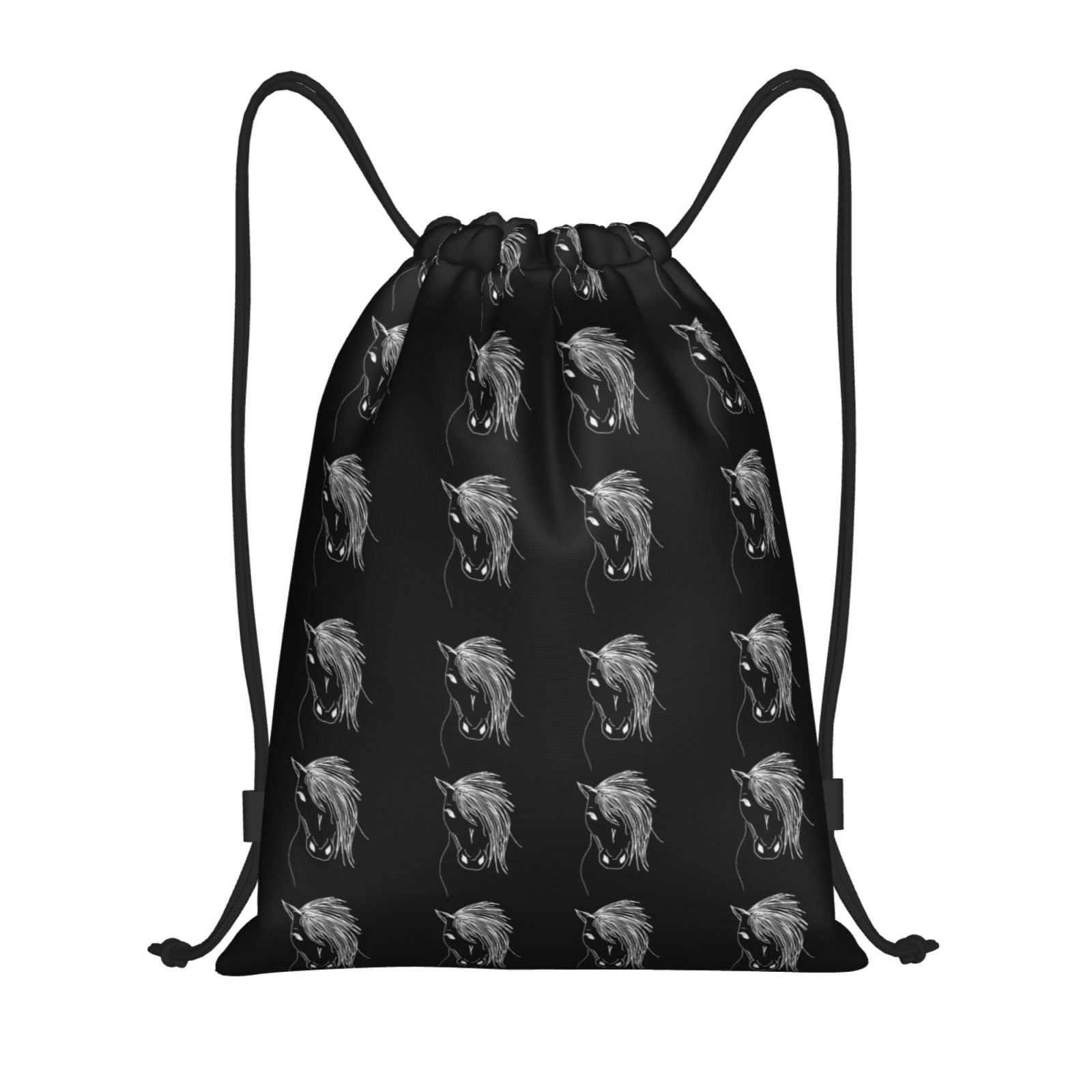 Drawstring Backpack, White Lines Long Sideburns Horse Light Waterproof Sports Gym Bag Draw ...