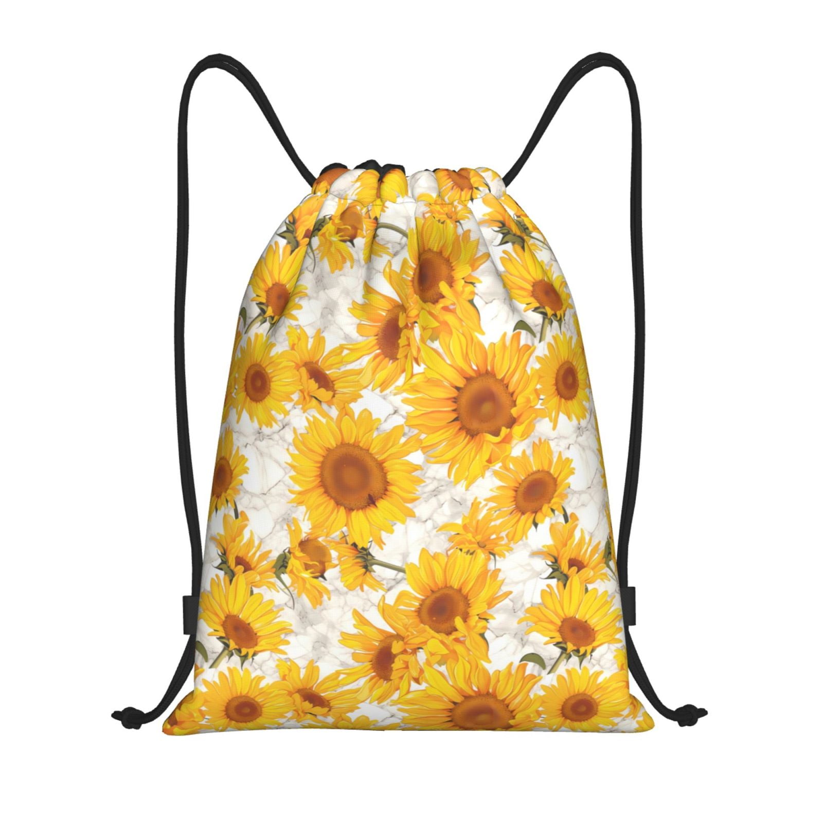 Drawstring Backpack - White Marble Pattern Sunflower Cheer Gym Bag for ...