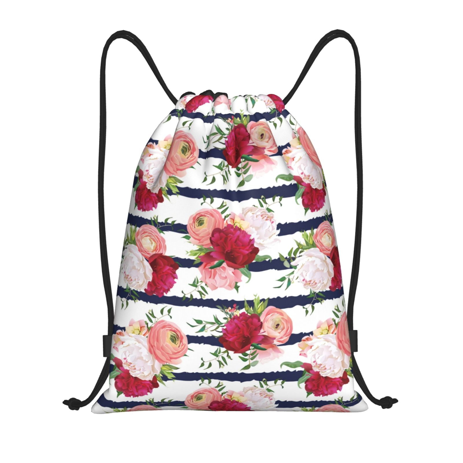 Drawstring Backpack - White Pink Red Carnations Flowers Splash Proof ...