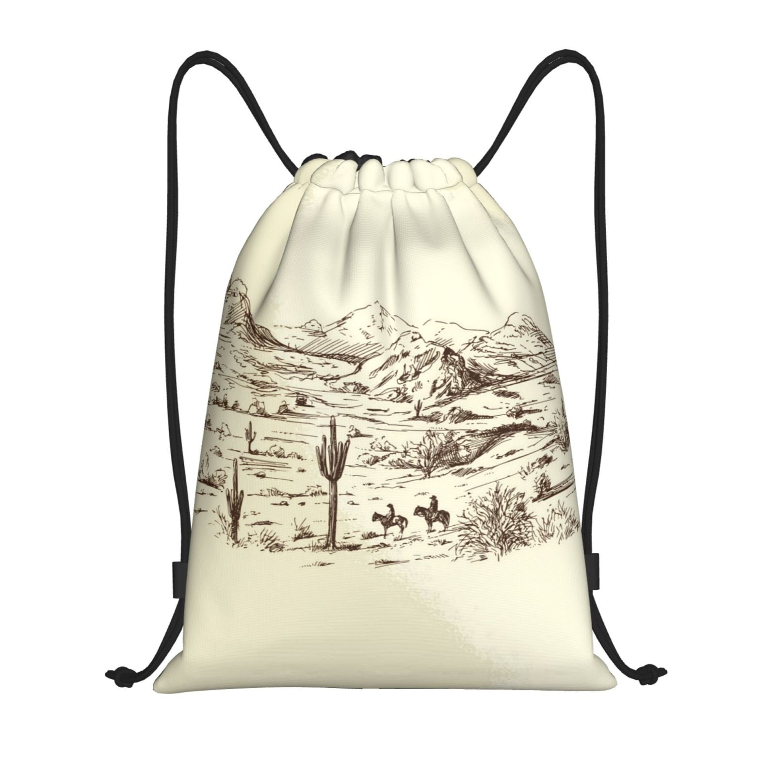Drawstring Backpack - Wild West Desert With Cowboys Splash Proof Small ...