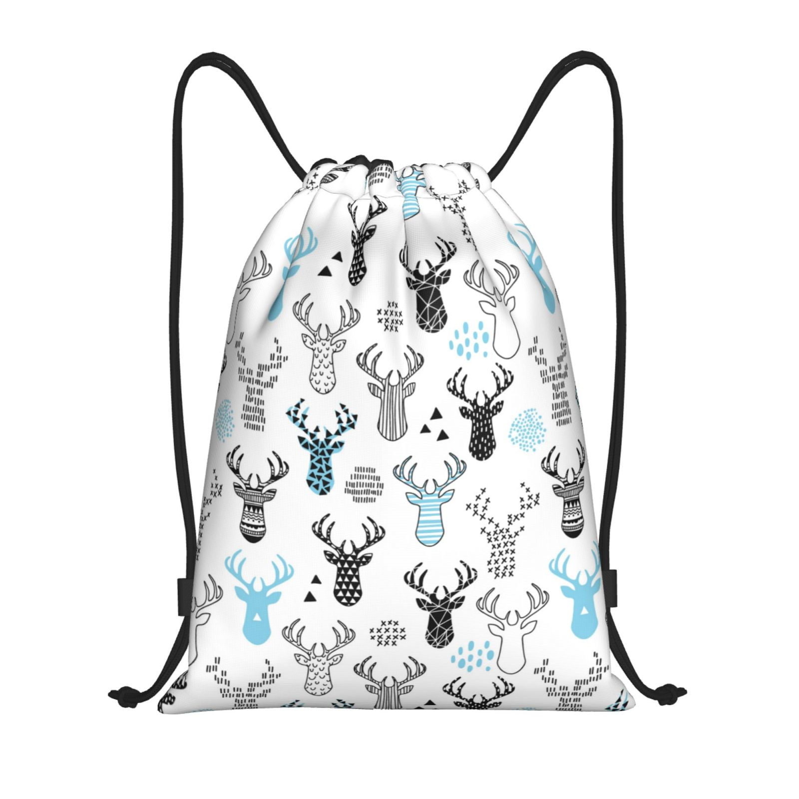 Drawstring Backpack - Winter Art Blue and Black Moose Cheer Gym Bag for ...