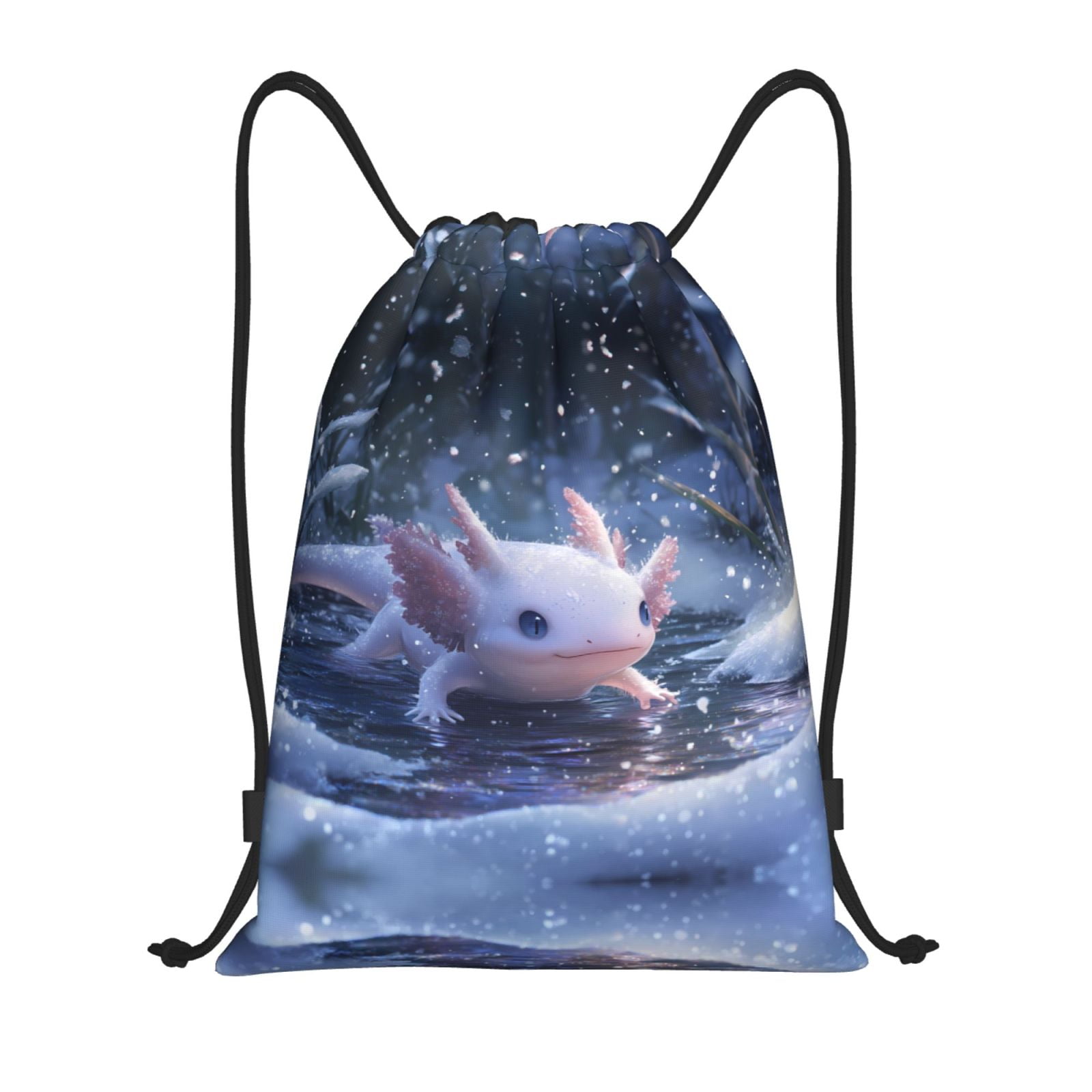 Drawstring Backpack - Winter Axolotl in Frozen Pond B Cheer Gym Bag for ...