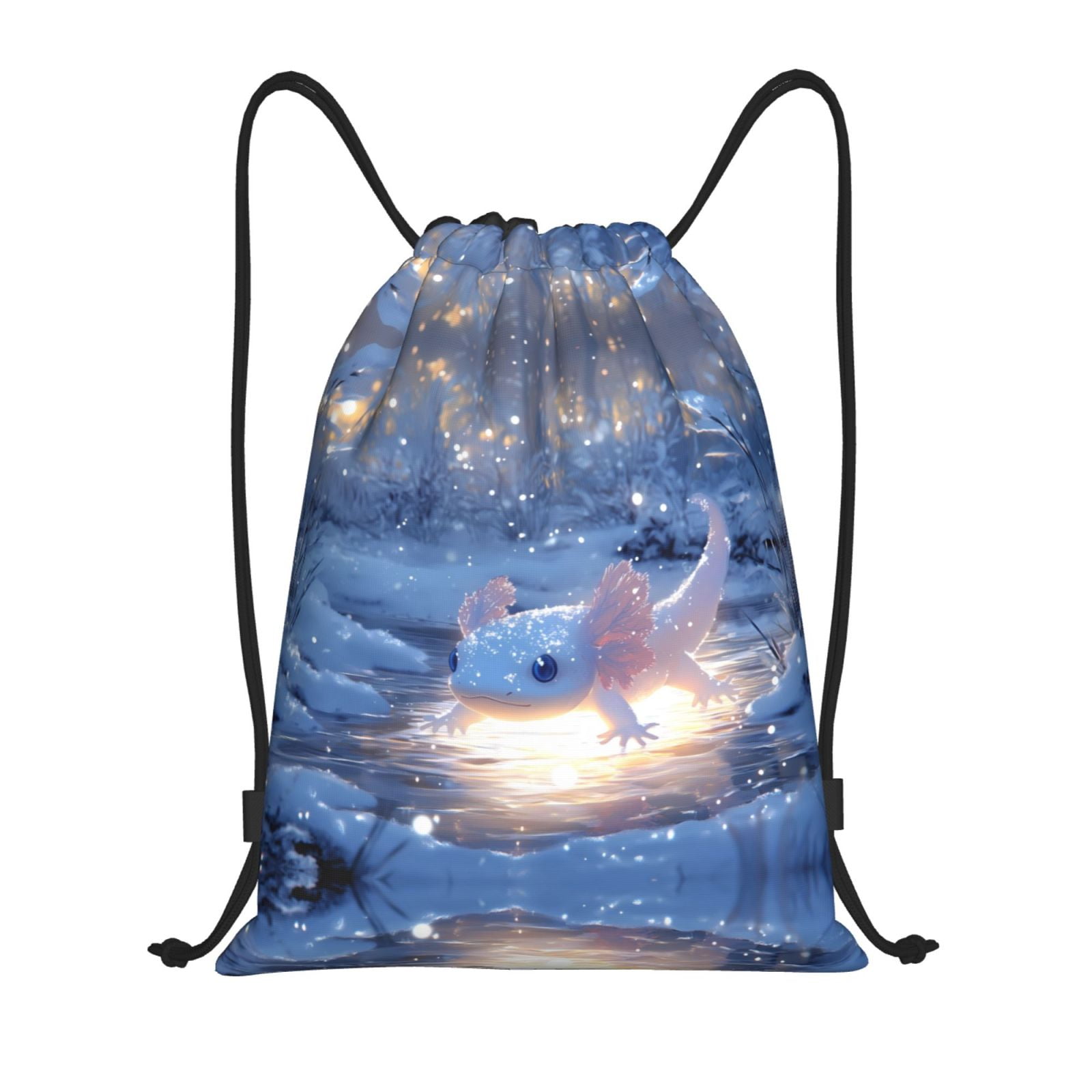 Drawstring Backpack Winter Axolotl in Frozen Pond A Sports Gym Bag for ...