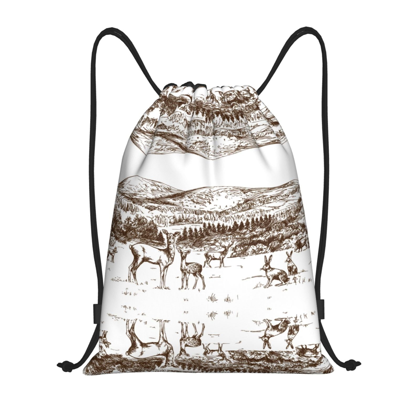 Drawstring Backpack, Woodland Forest With Deers Light Waterproof Sports ...