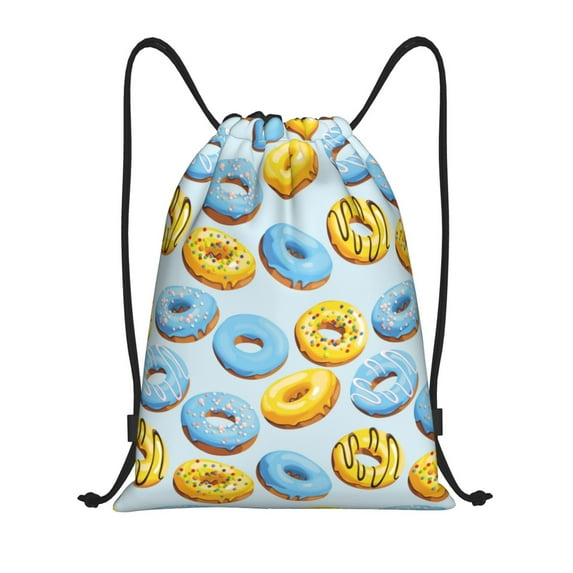 Drawstring Backpack, Yellow Blue Donut Print Light Waterproof Sports ...