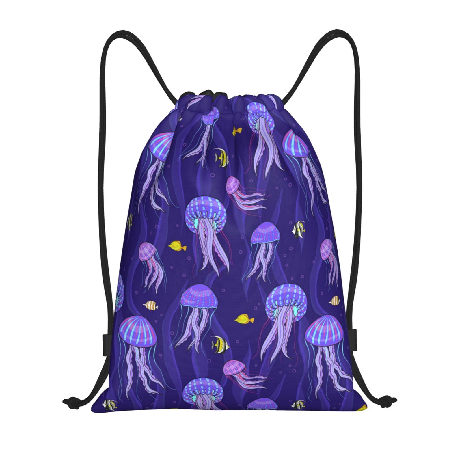 Drawstring Backpack, Yellow Fish Purple Jellyfish Light Waterproof ...