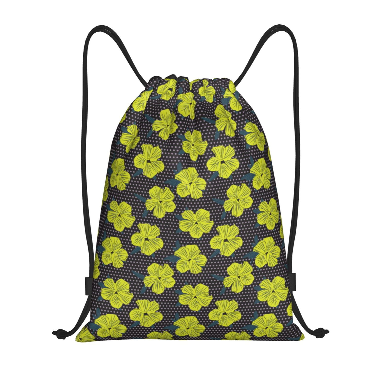 Drawstring Backpack - Yellow Floral dotted black Cheer Gym Bag for ...