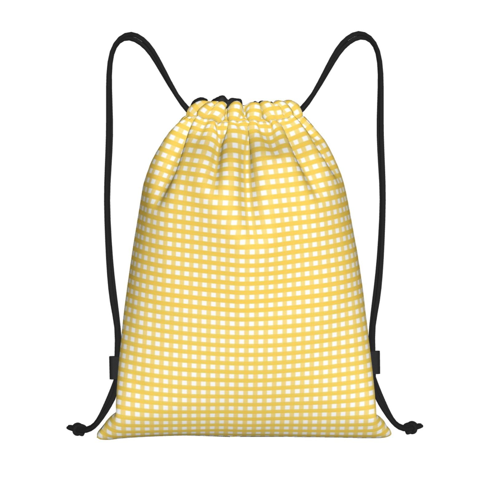 Drawstring Backpack Yellow Gingham Sports Gym Bag for Men Women ...