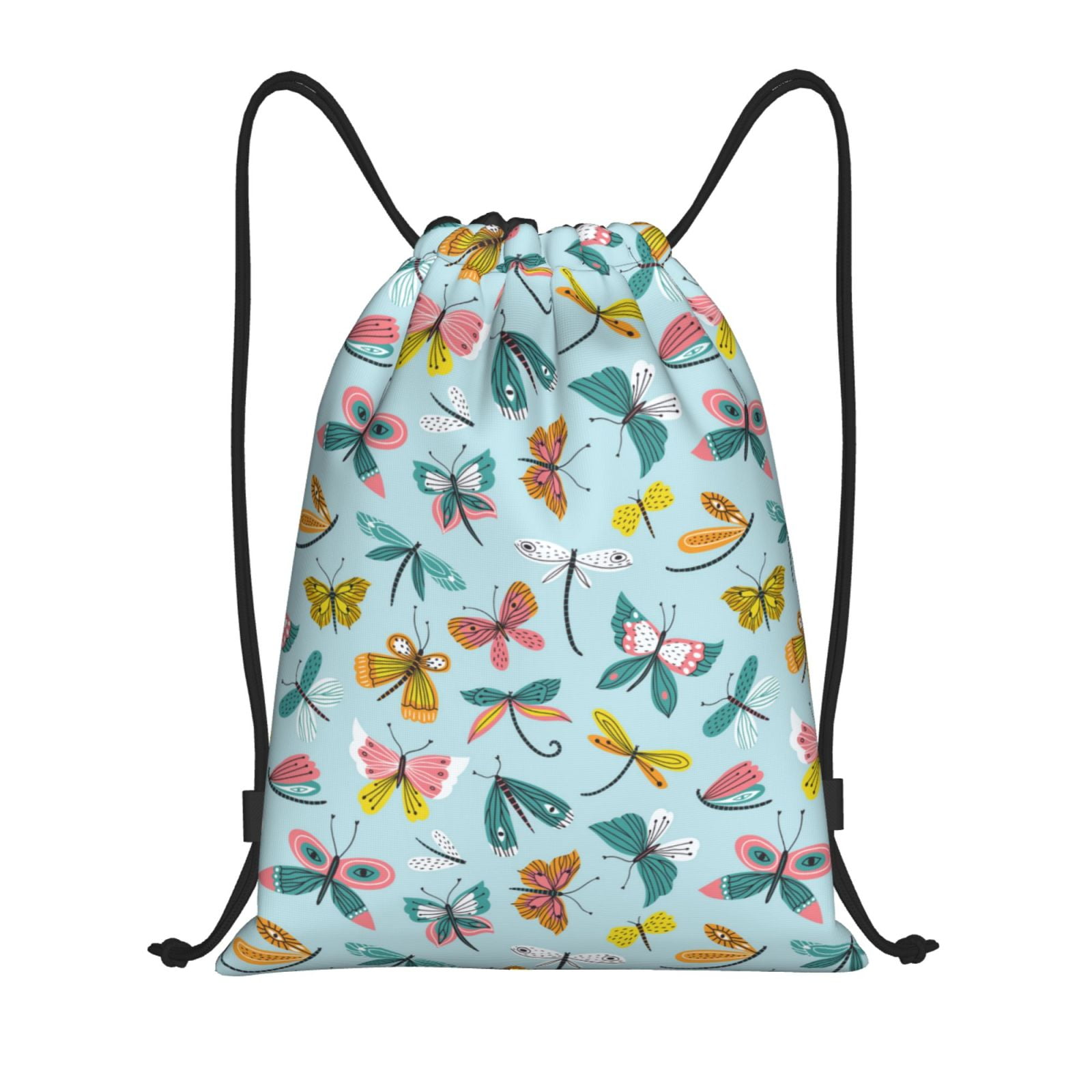 Drawstring Backpack - Yellow Green Dragonfly Butterfly Cheer Gym Bag ...