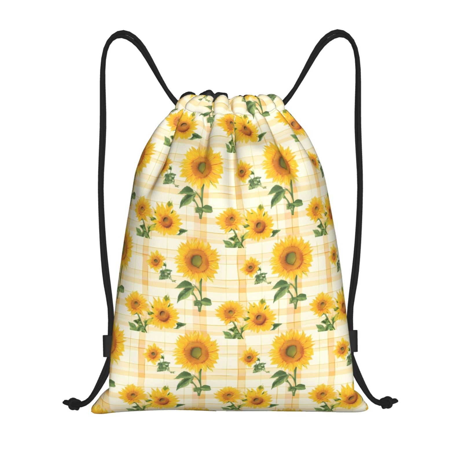 Drawstring Backpack - Yellow White Plaid Sunflower Cheer Gym Bag for ...