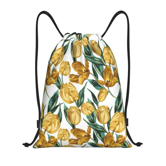 Drawstring Backpack, Yellow tulips Light Waterproof Sports Gym Bag Draw ...