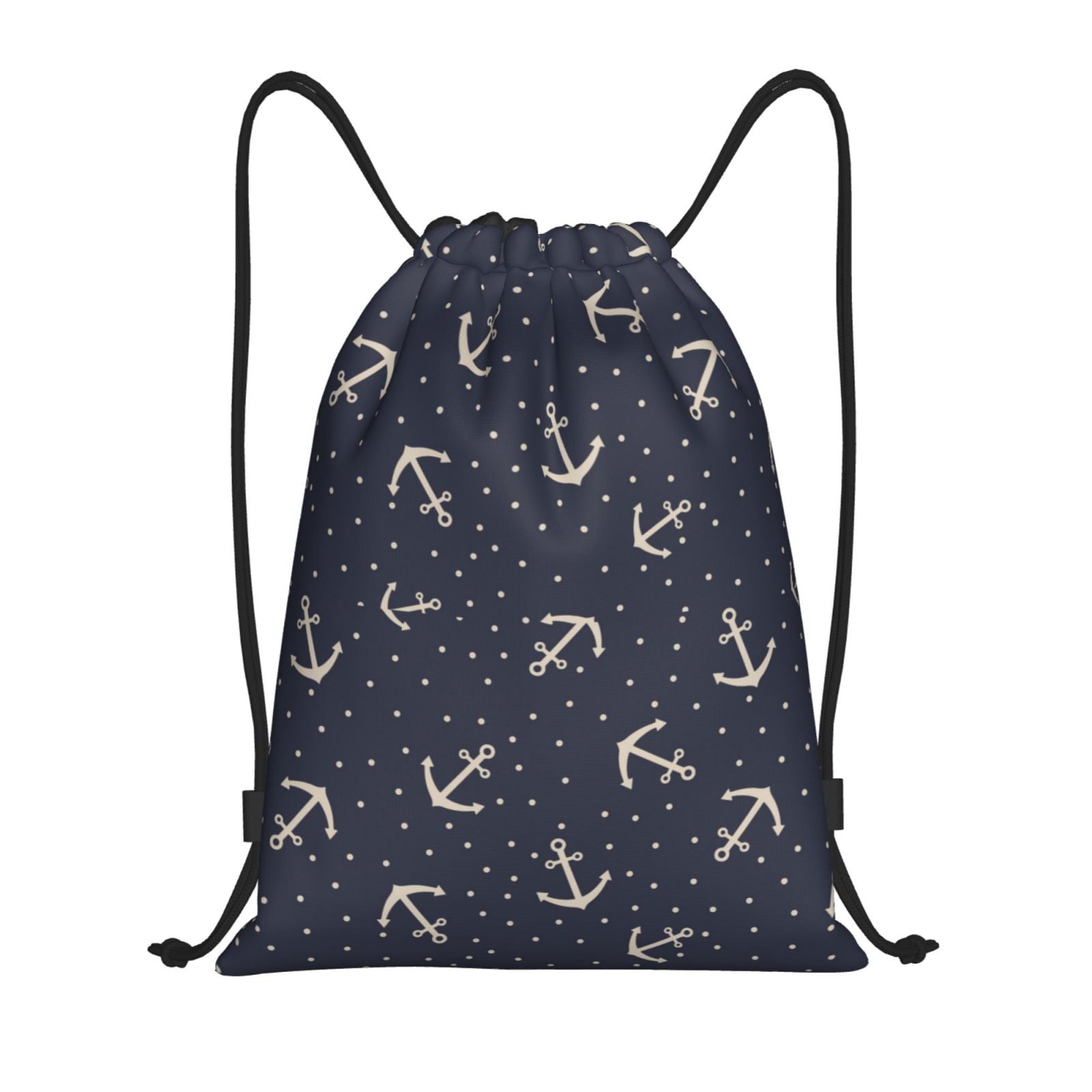 Drawstring Backpack - anchor dots cute navyblue Splash Proof Small ...