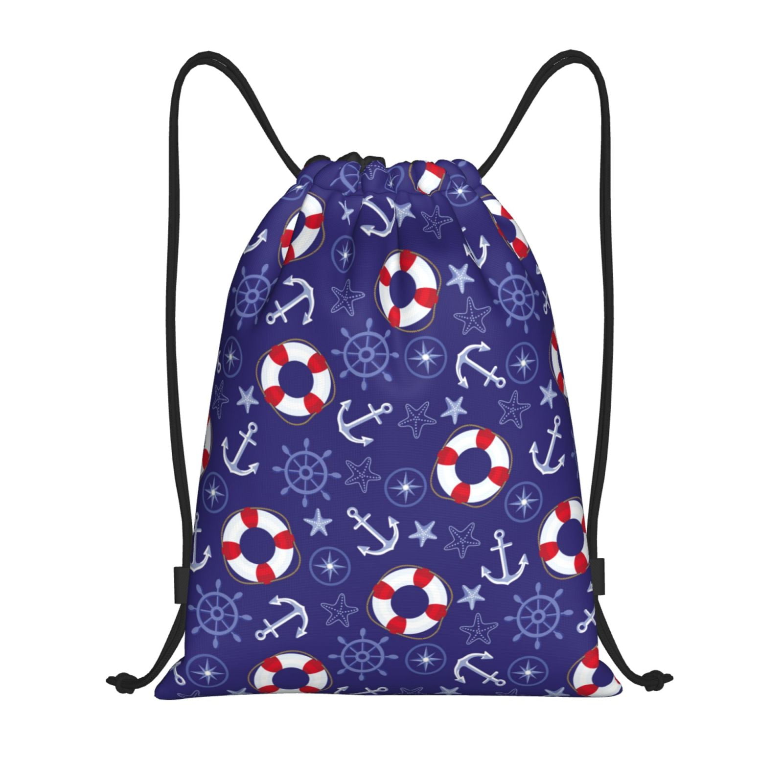 Drawstring Backpack - anchor starfish Swim ring Dark Blue Splash Proof ...