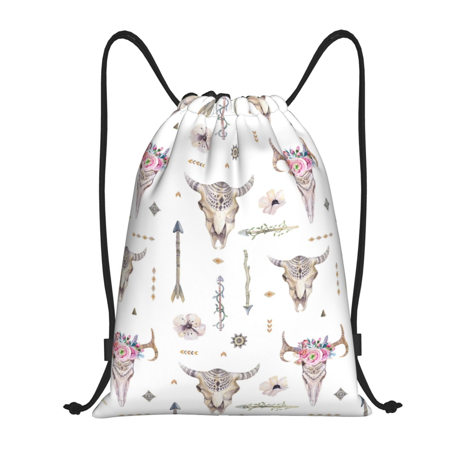Drawstring Backpack - boho cow skull arrows Indian Cheer Gym Bag for ...