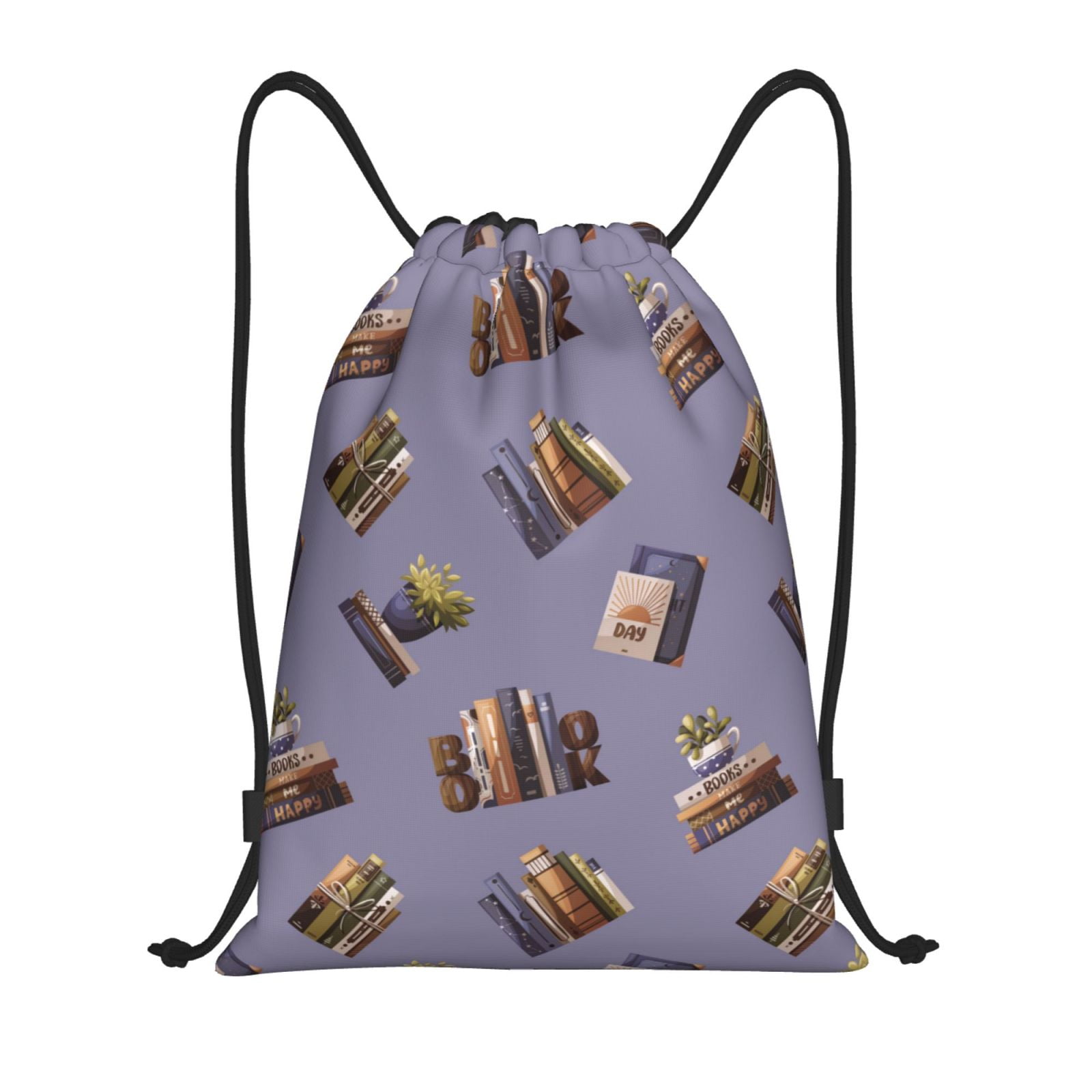 Drawstring Backpack - books lover plants reading print Cheer Gym Bag ...