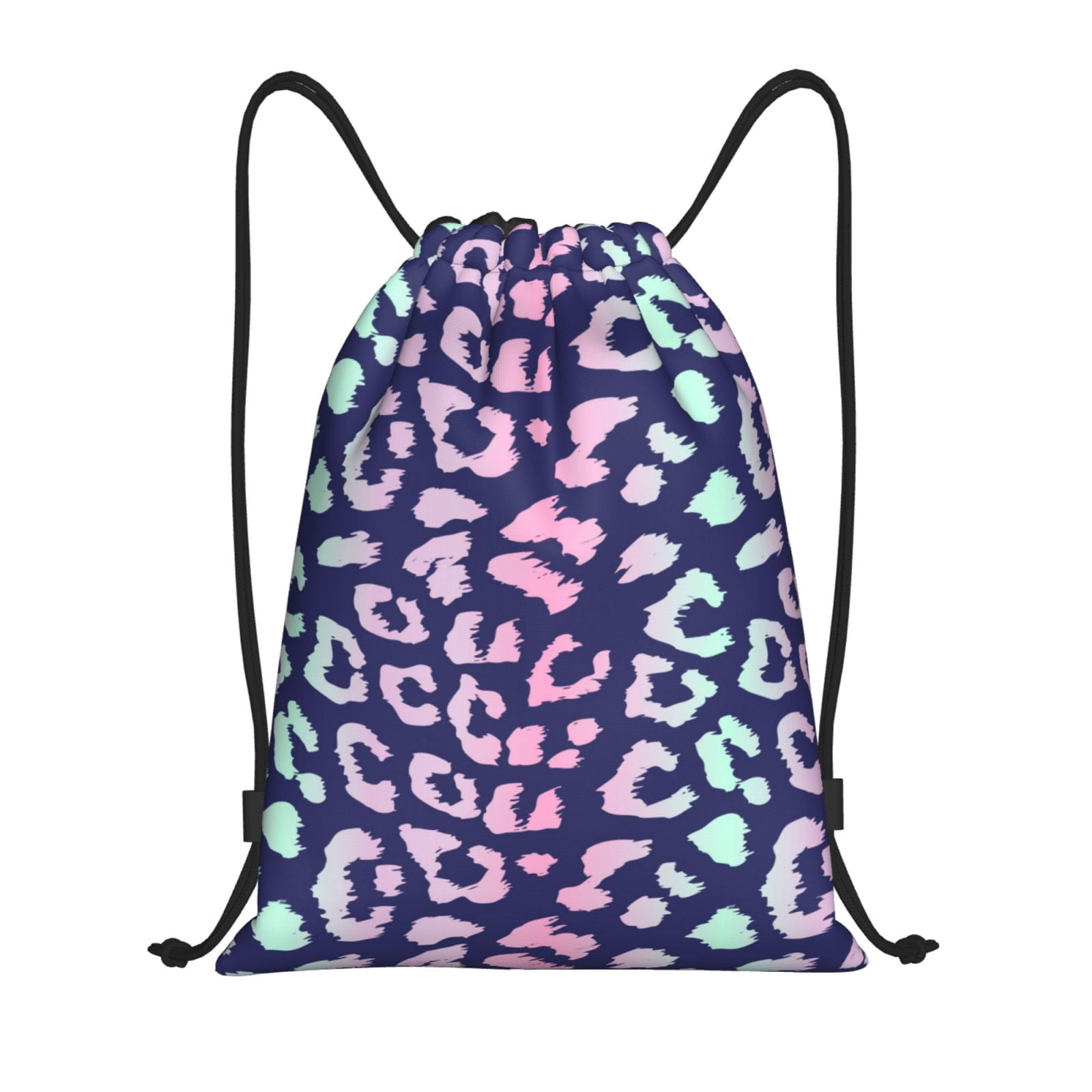 Drawstring Backpack - bright Leopard navyblue Splash Proof Small ...