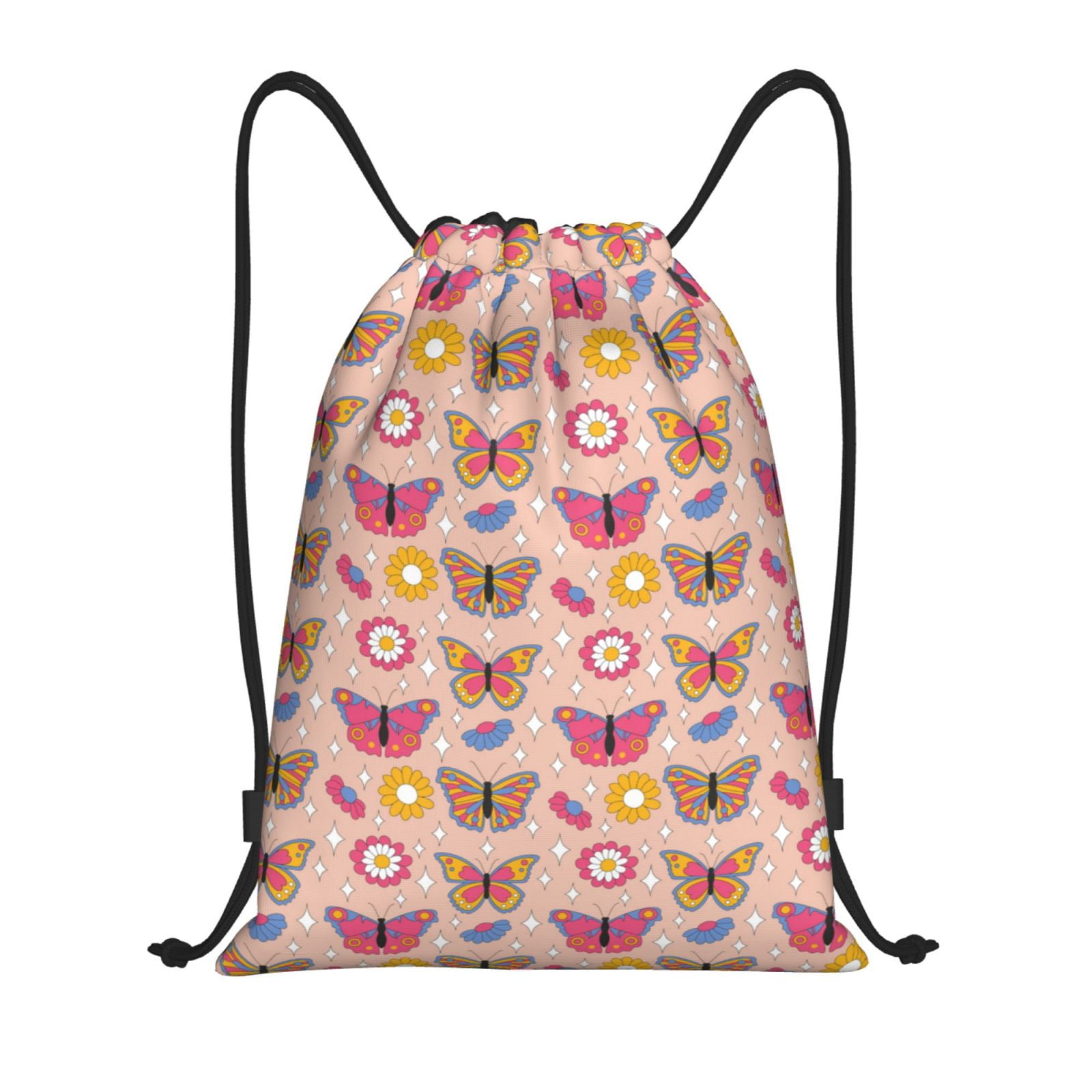 Drawstring Backpack - colorful Butterfly Daisy Splash Proof Small ...