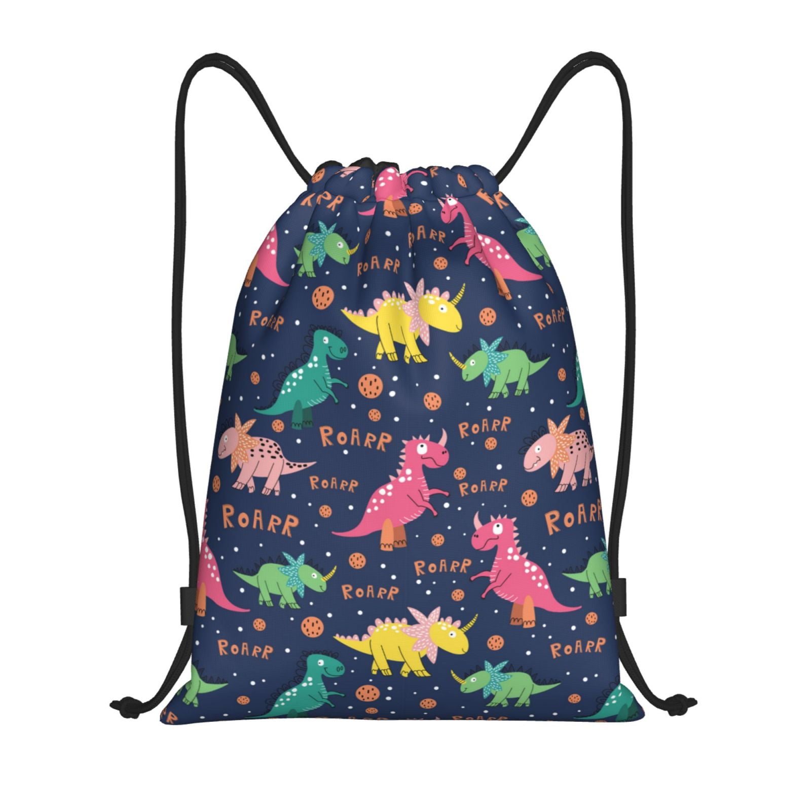 Drawstring Backpack - colorful Dinosaur pink Splash Proof Small ...