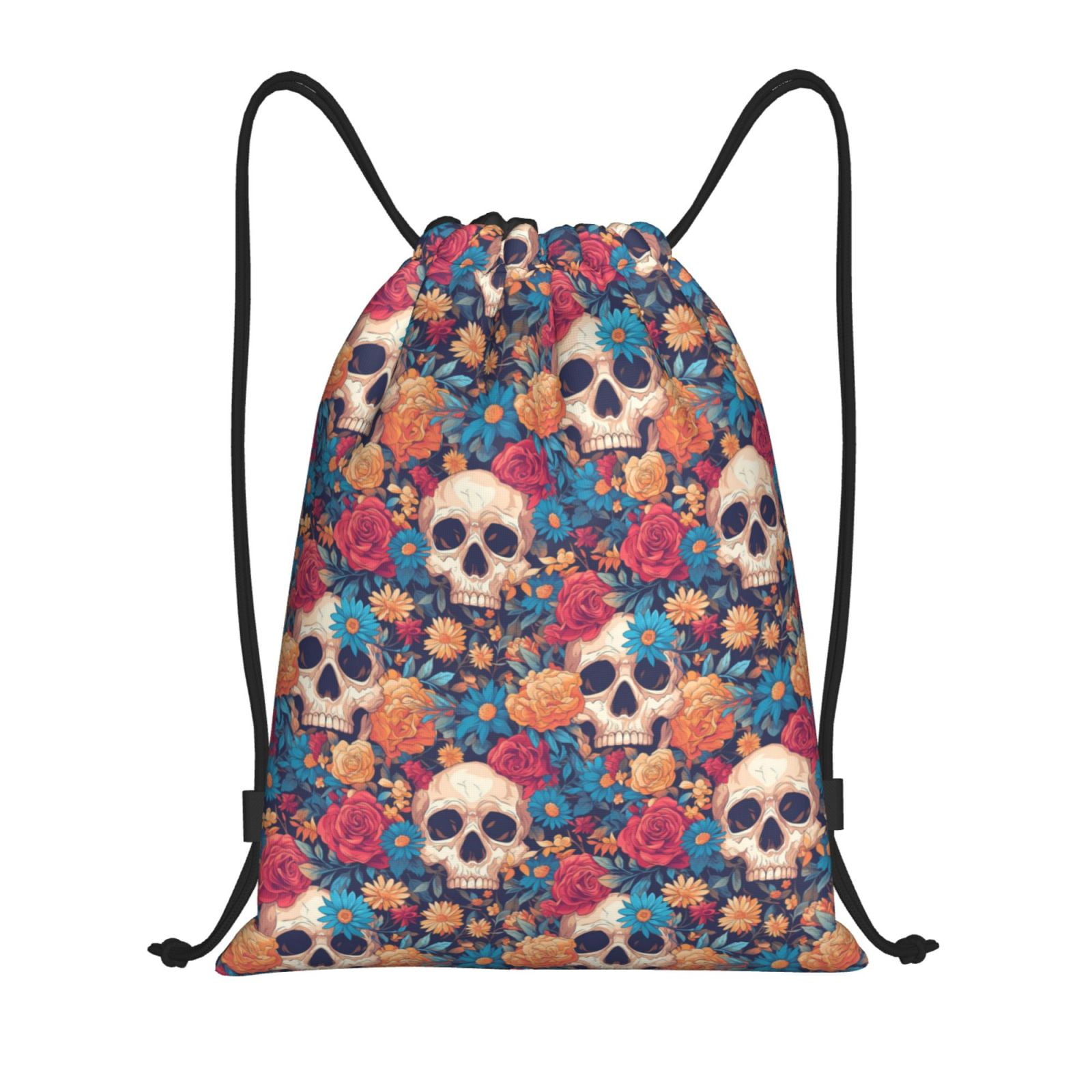 Drawstring Backpack colorful Skull rose Sports Gym Bag for Men Women ...