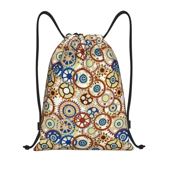 Drawstring Backpack - colorful gear Pattern Splash Proof Small ...
