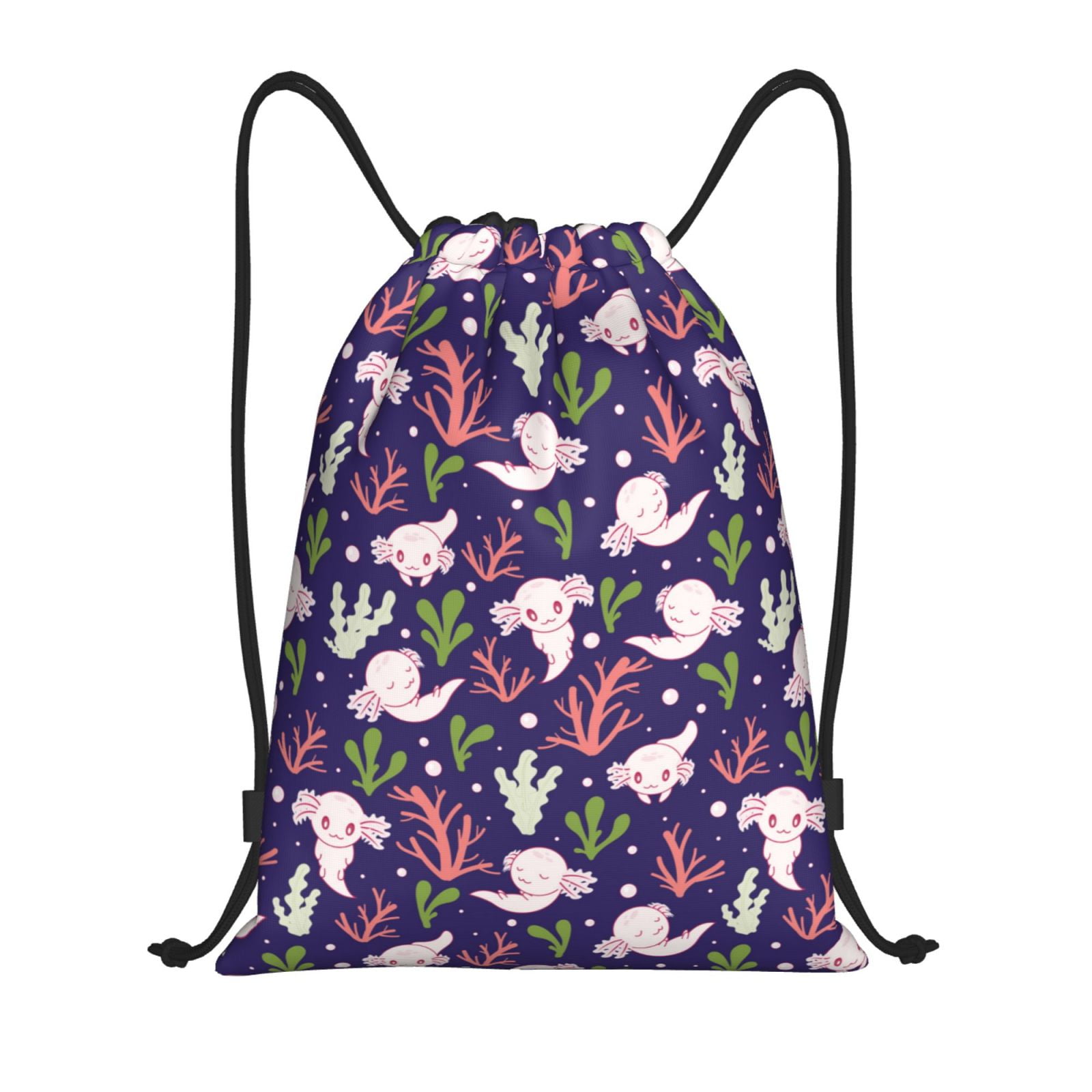 Drawstring Backpack - cute Axolotl corals navyblue Cheer Gym Bag for ...