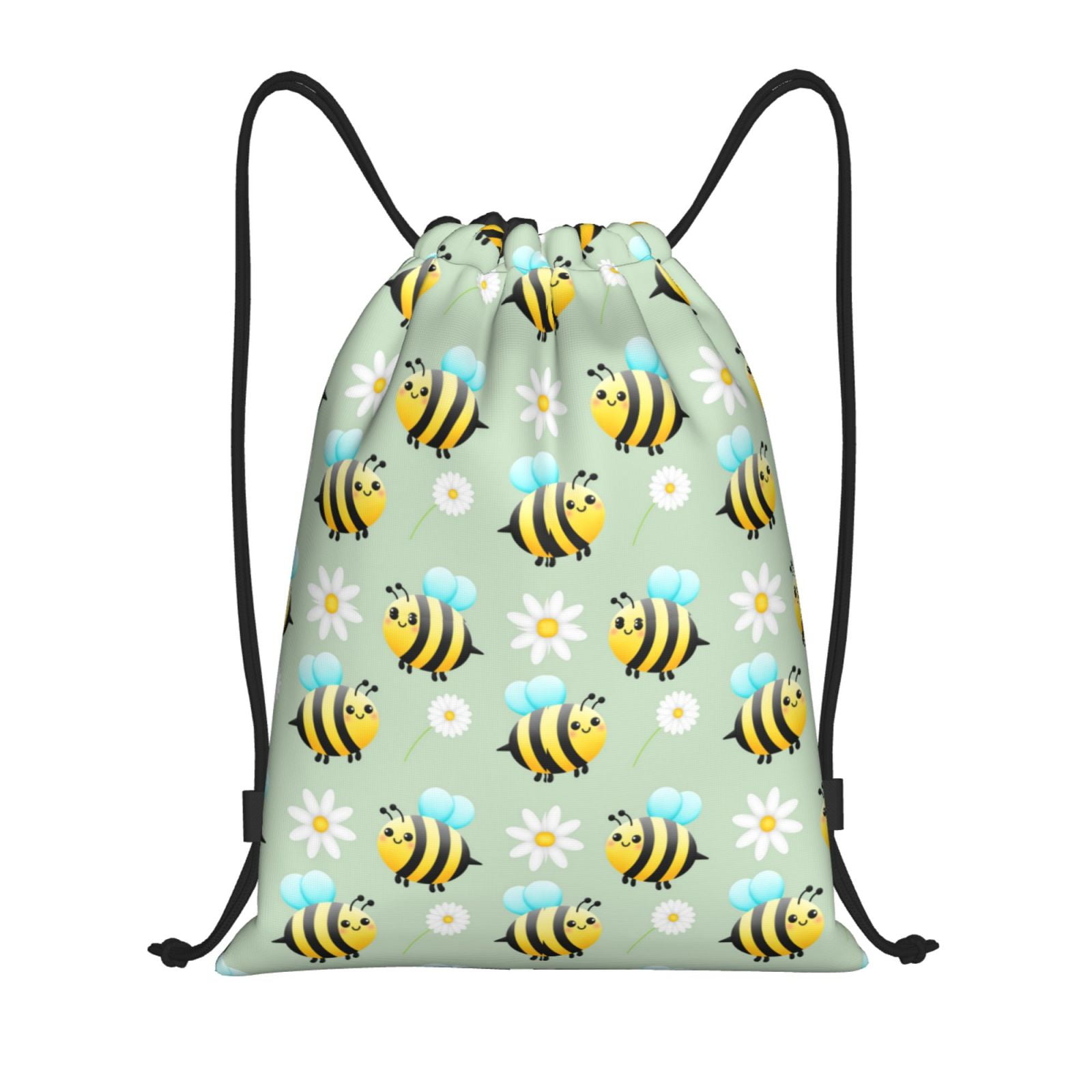 Drawstring Backpack - cute Bees daisy flowers green Gym Bag for Women Men Water Resistant ...
